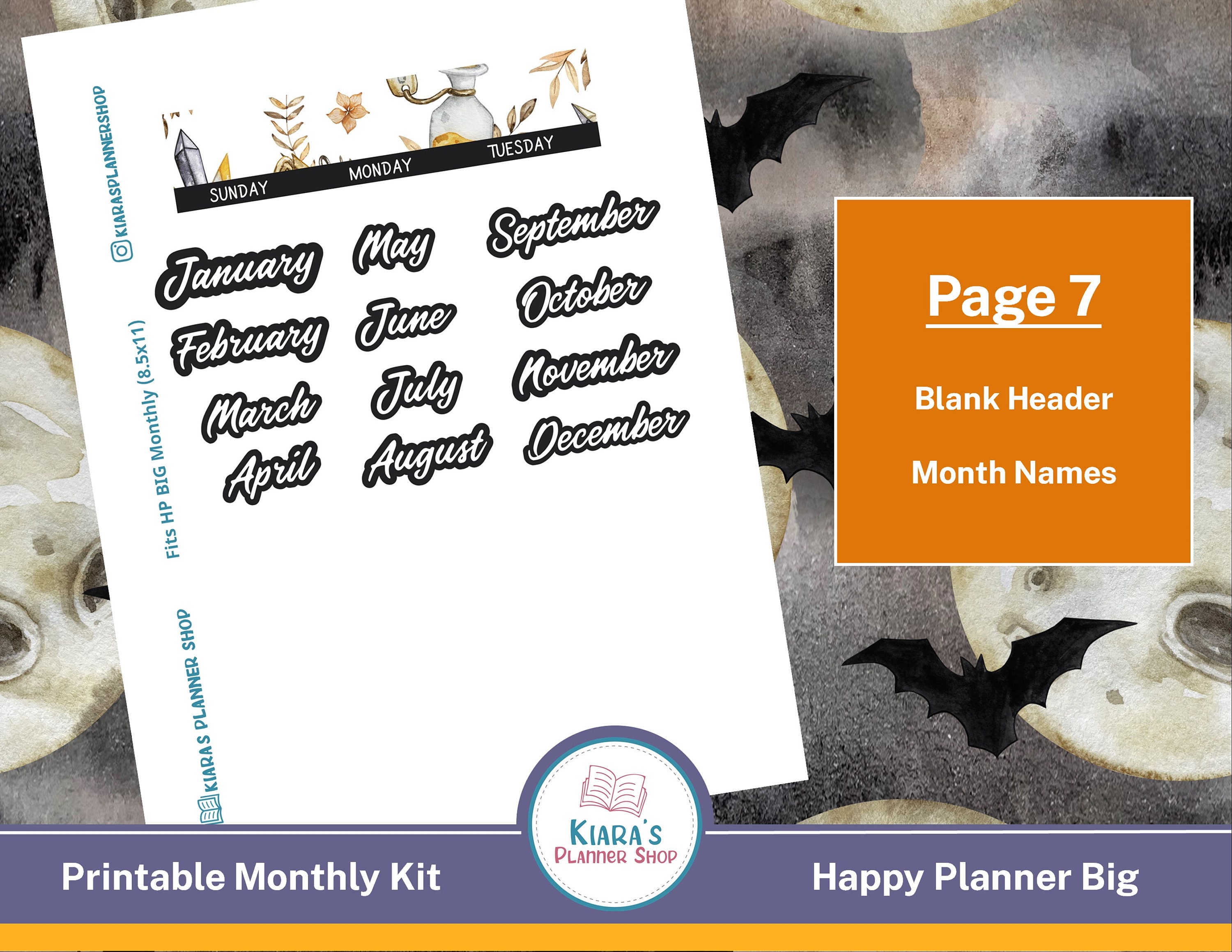 Watercolor Halloween october Printable Monthly Sticker Kit for Happy ...