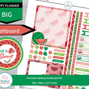 Watermelons Printable Weekly Dashboard Sticker Kit for Happy Planner ...