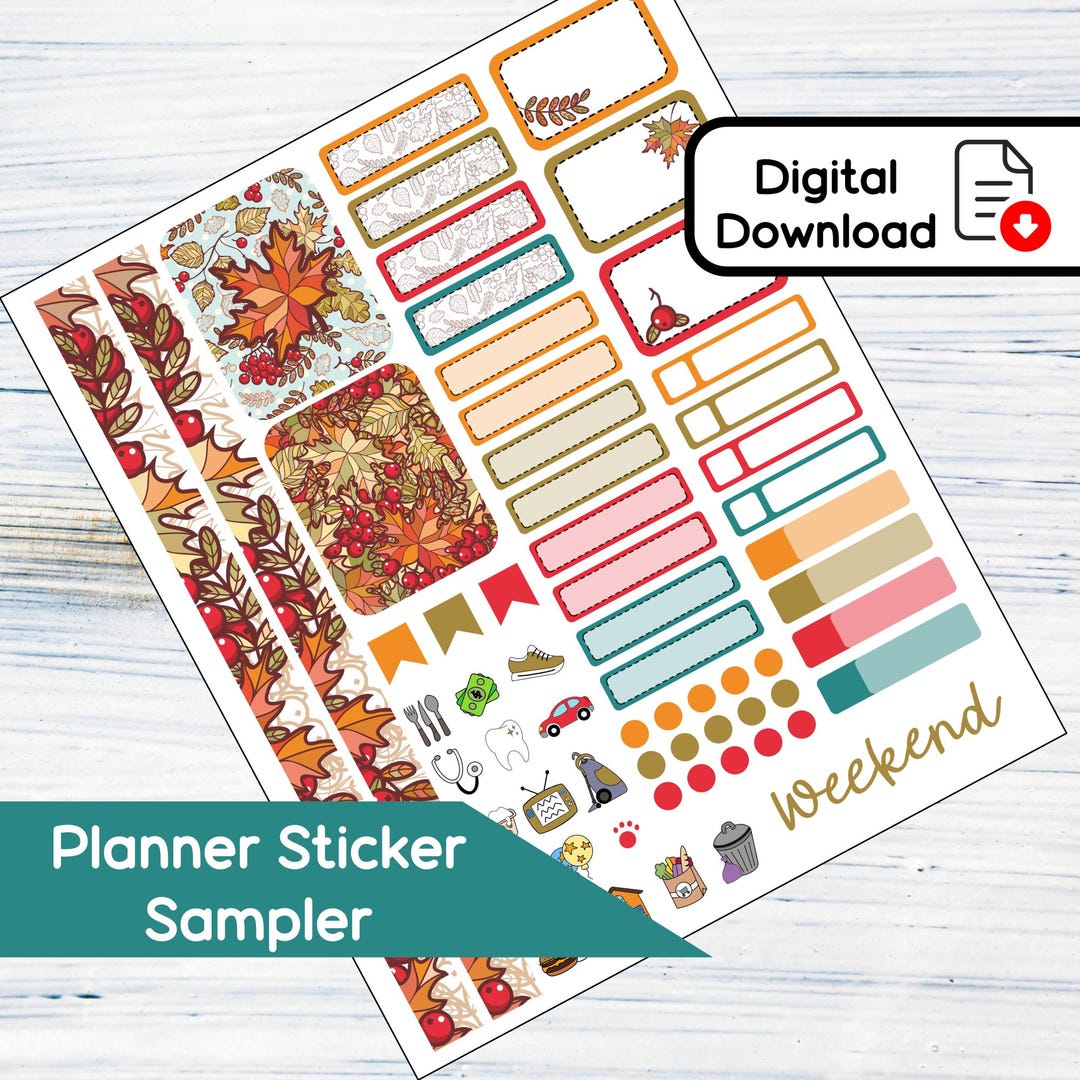 Autumn Leaves - Printable Sampler Sticker Kit for Planners - Boxes ...