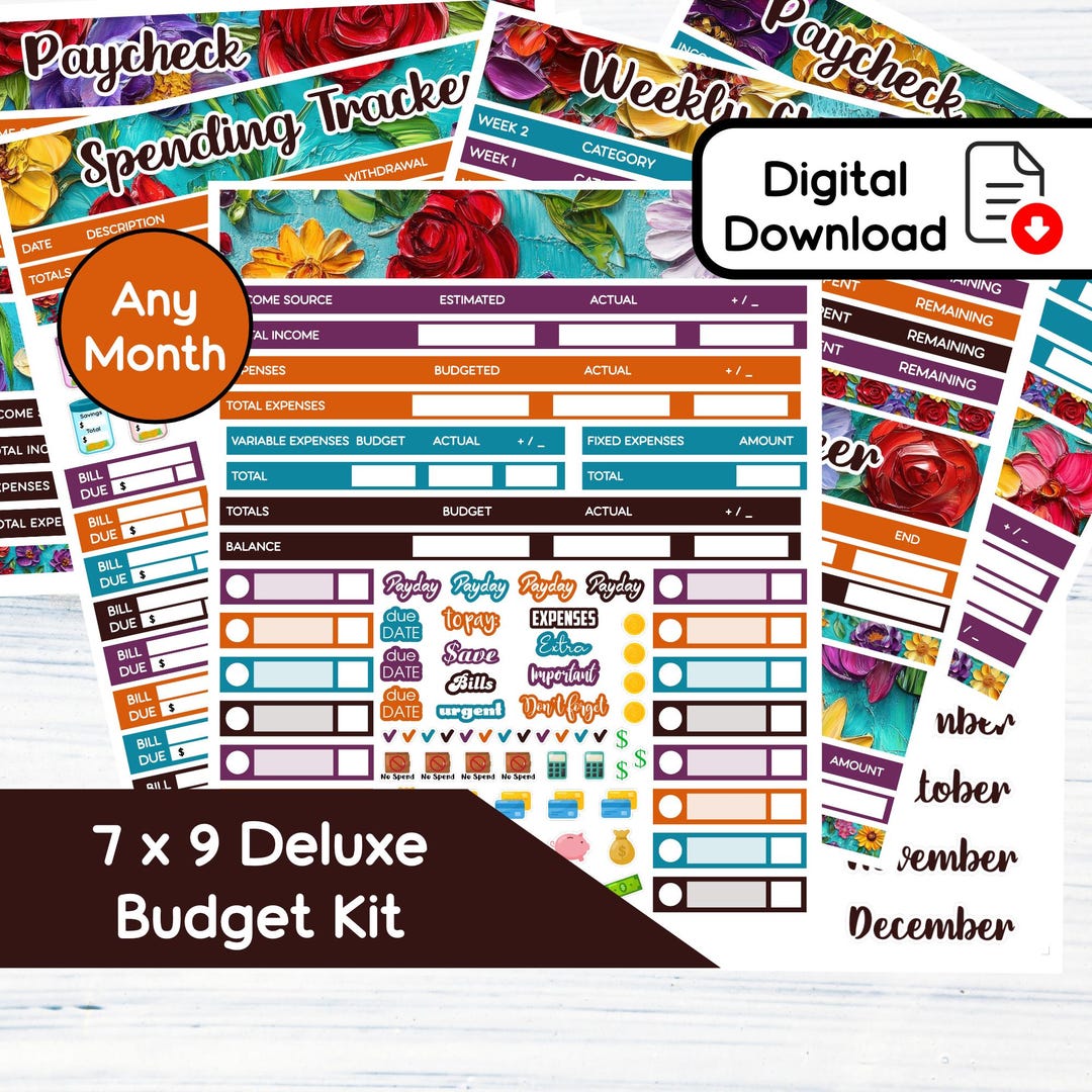 DELUXE 7x9 BUDGET - Painted Floral Printable Monthly Budget Kit (7x9 ...
