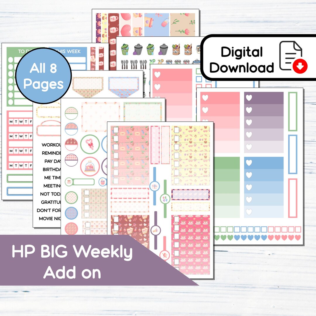 HP BIG Weekly Add on - Valentine Love Printable Weekly Add on Sticker ...