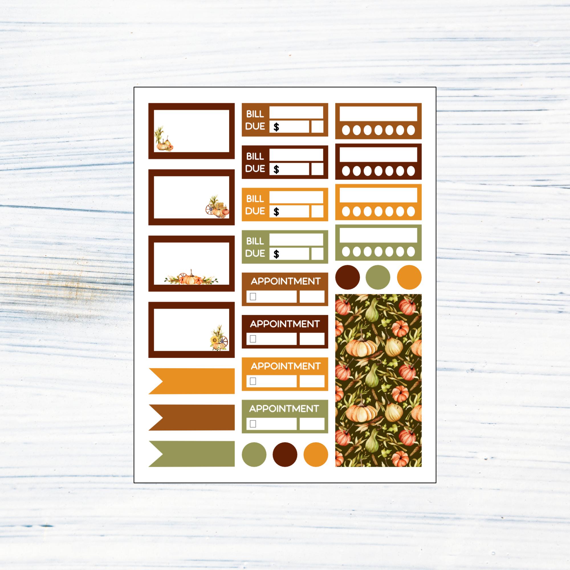 HP Mini Weekly - Pumpkin Market Printable Weekly Sticker Kit for Happy ...