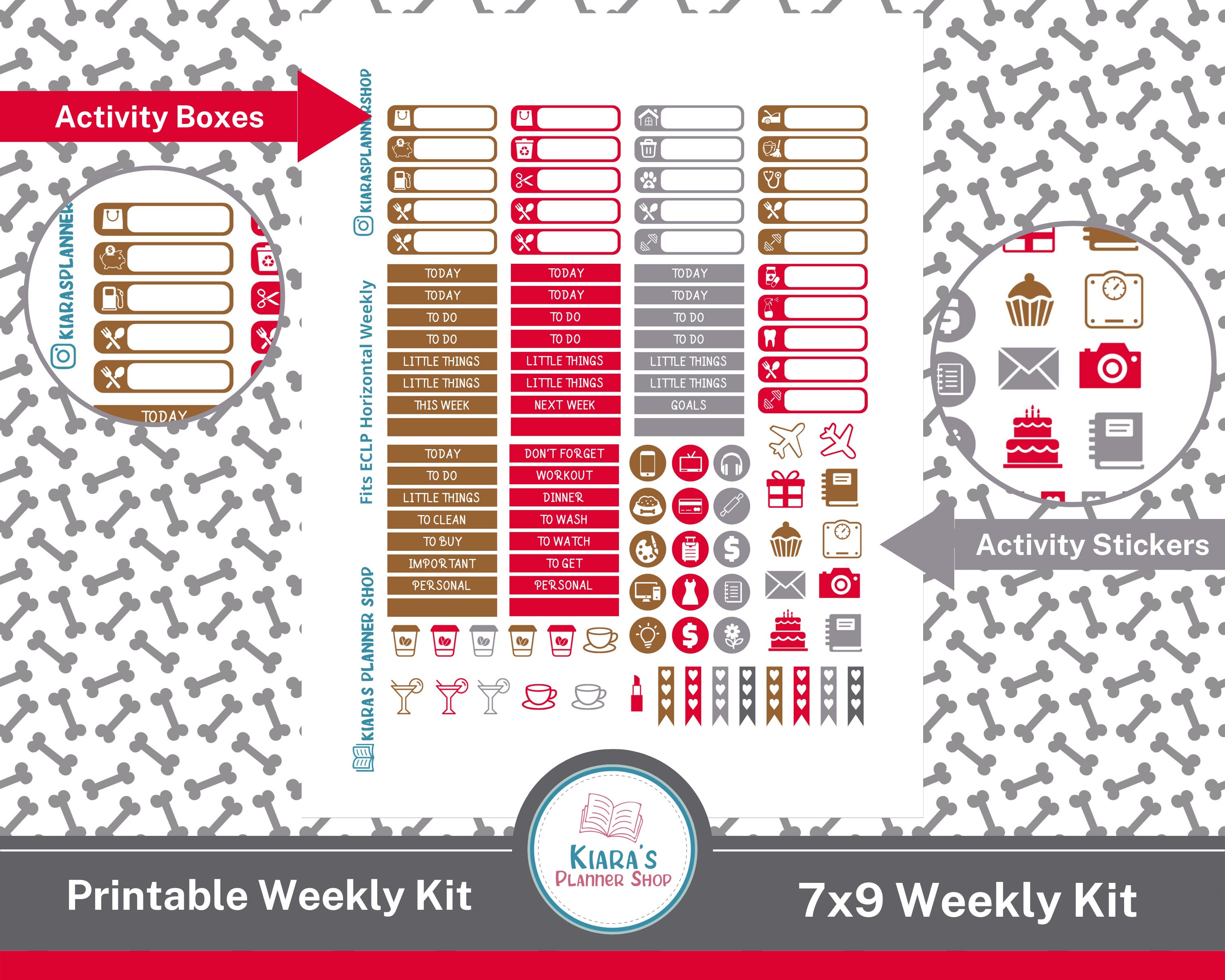 Cute Dogs Printable Horizontal Weekly Sticker Kit for 7x9 Planners ...