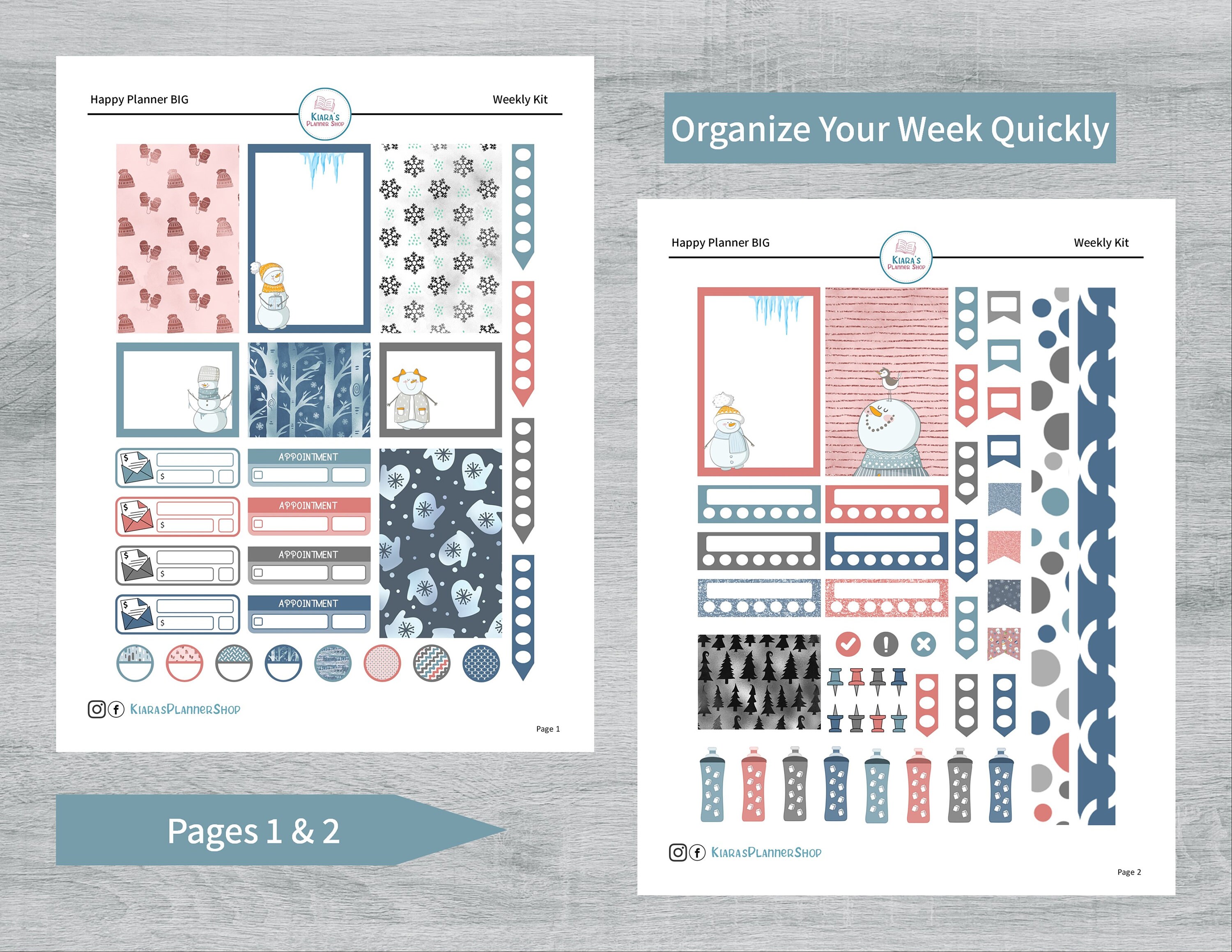 Winter Season Printable Weekly Sticker Kit for Happy Planner BIG WSHPBW ...