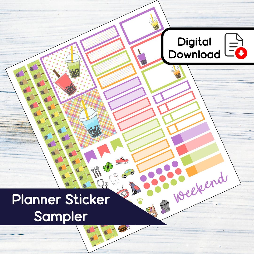 Milk Tea - Printable Sampler Sticker Kit for Planners - Boxes, Labels ...