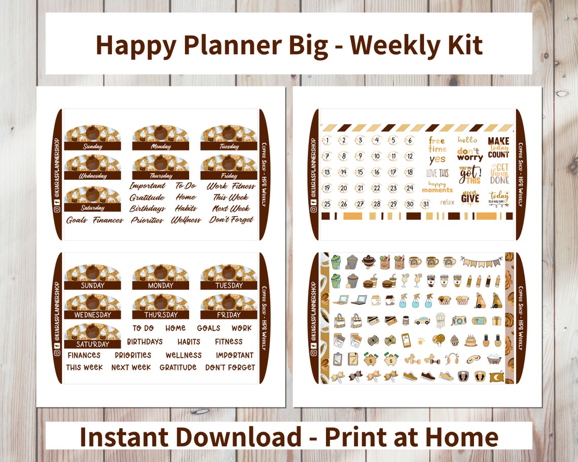 Coffee Shop Printable Weekly Sticker Kit for Happy Planner - Etsy