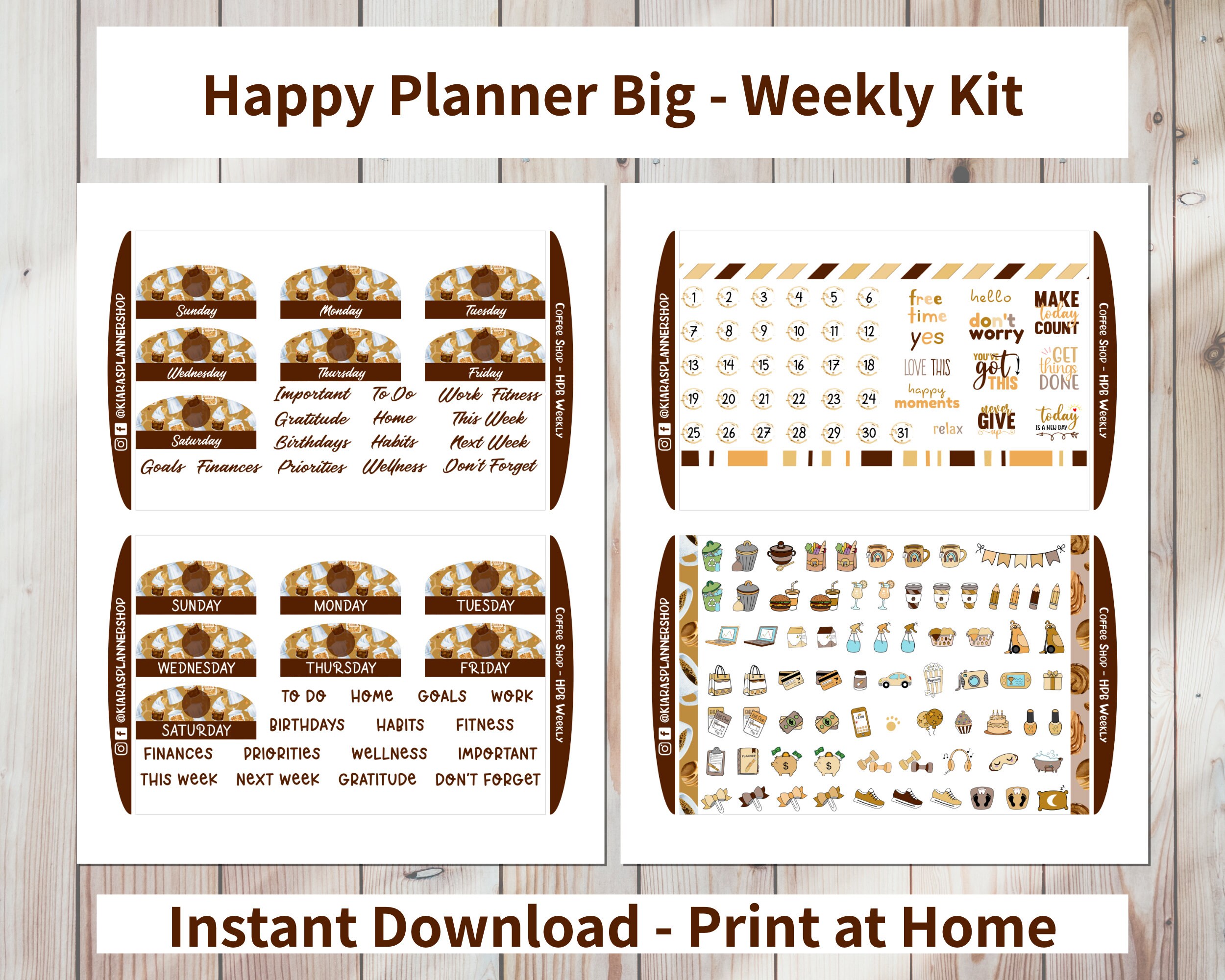 Coffee Shop Printable Weekly Sticker Kit for Happy Planner - Etsy