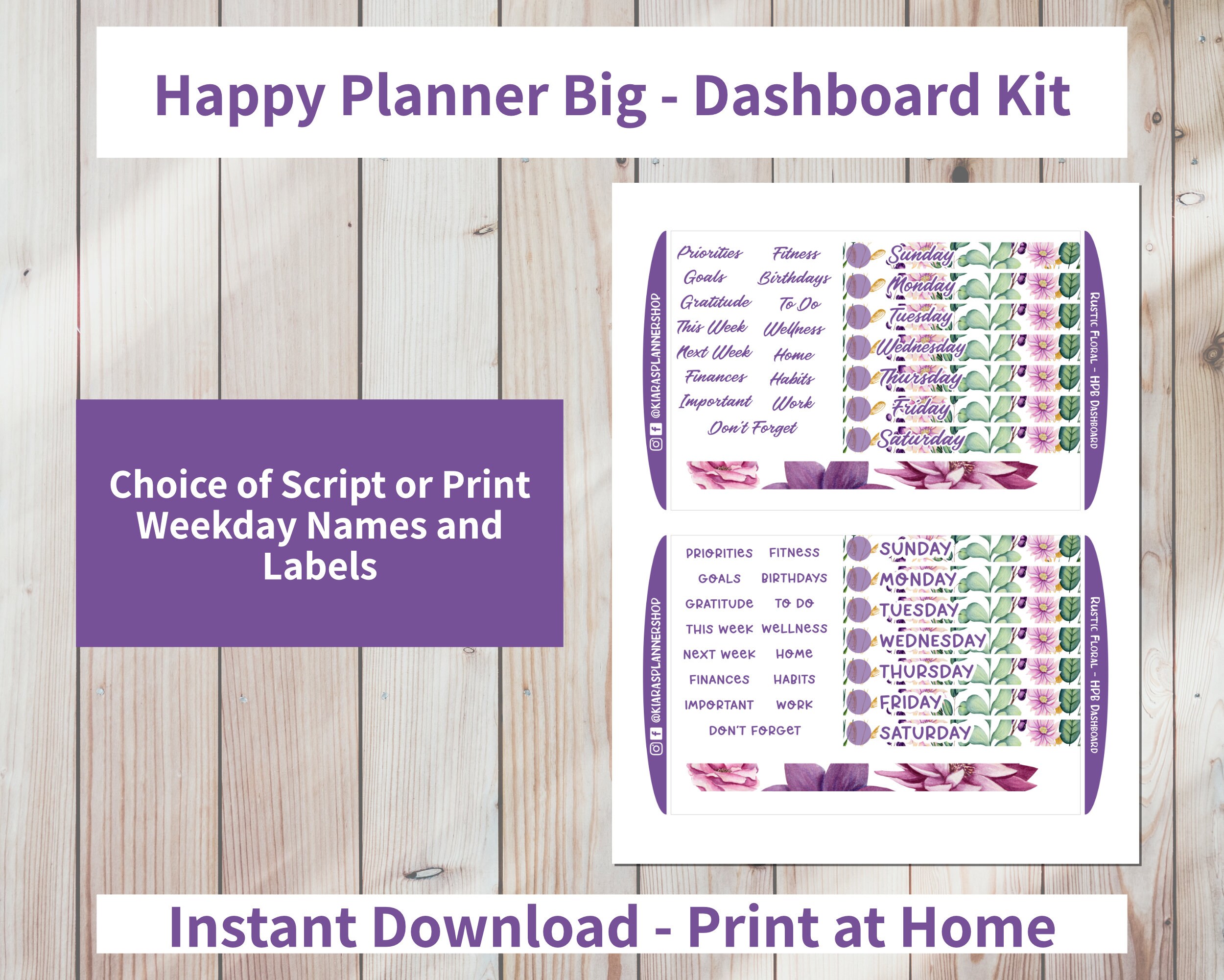 Rustic Floral Printable Weekly Dashboard Sticker Kit for - Etsy