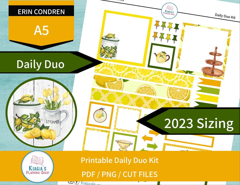 Farmhouse Lemons - Printable A5 Daily Duo Sticker Kit for A5 Planners ...
