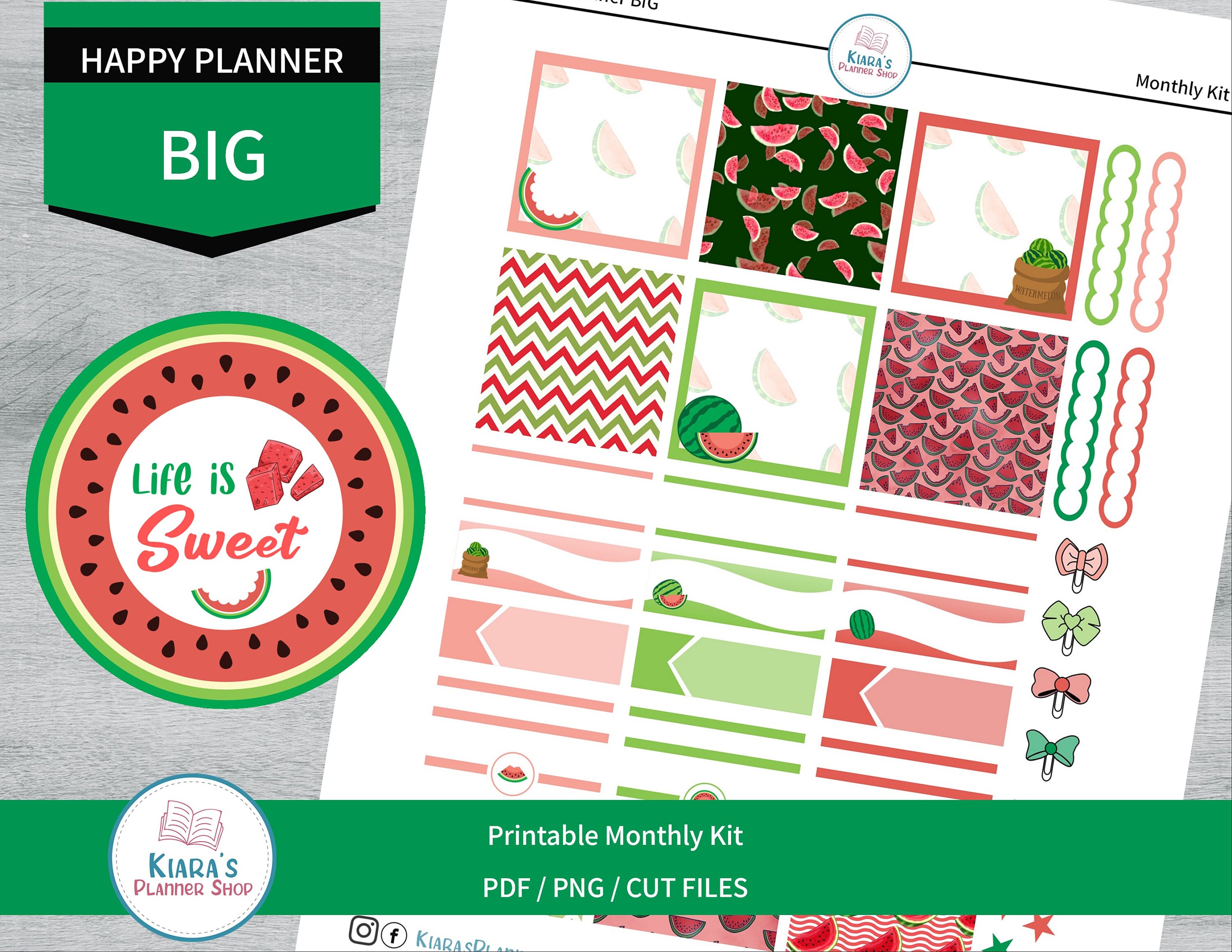 Watermelons Printable Monthly Sticker Kit for Happy Planner BIG WMHPBM ...