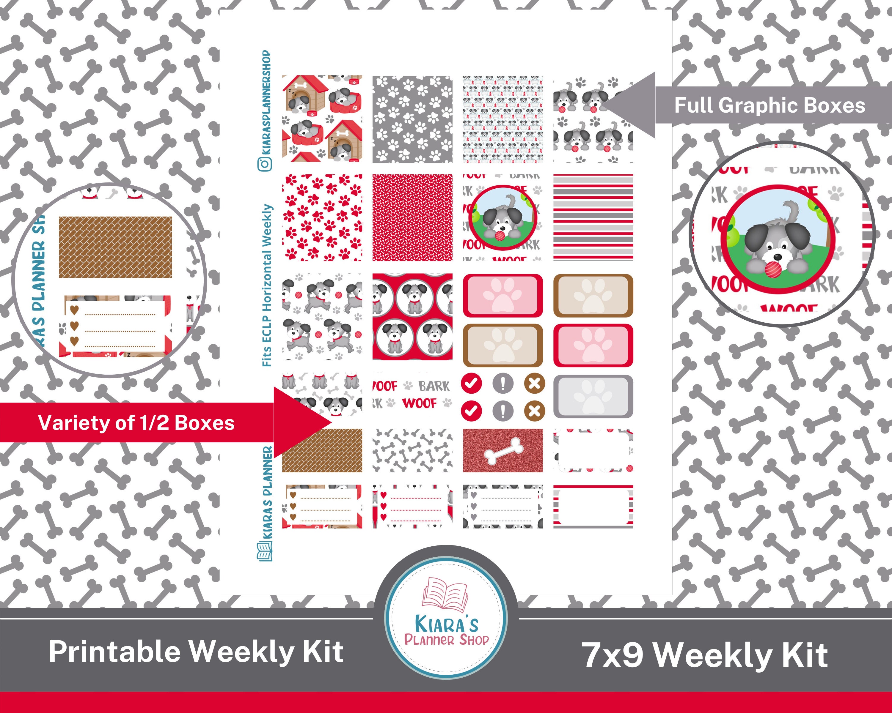 Cute Dogs Printable Horizontal Weekly Sticker Kit for 7x9 Planners ...
