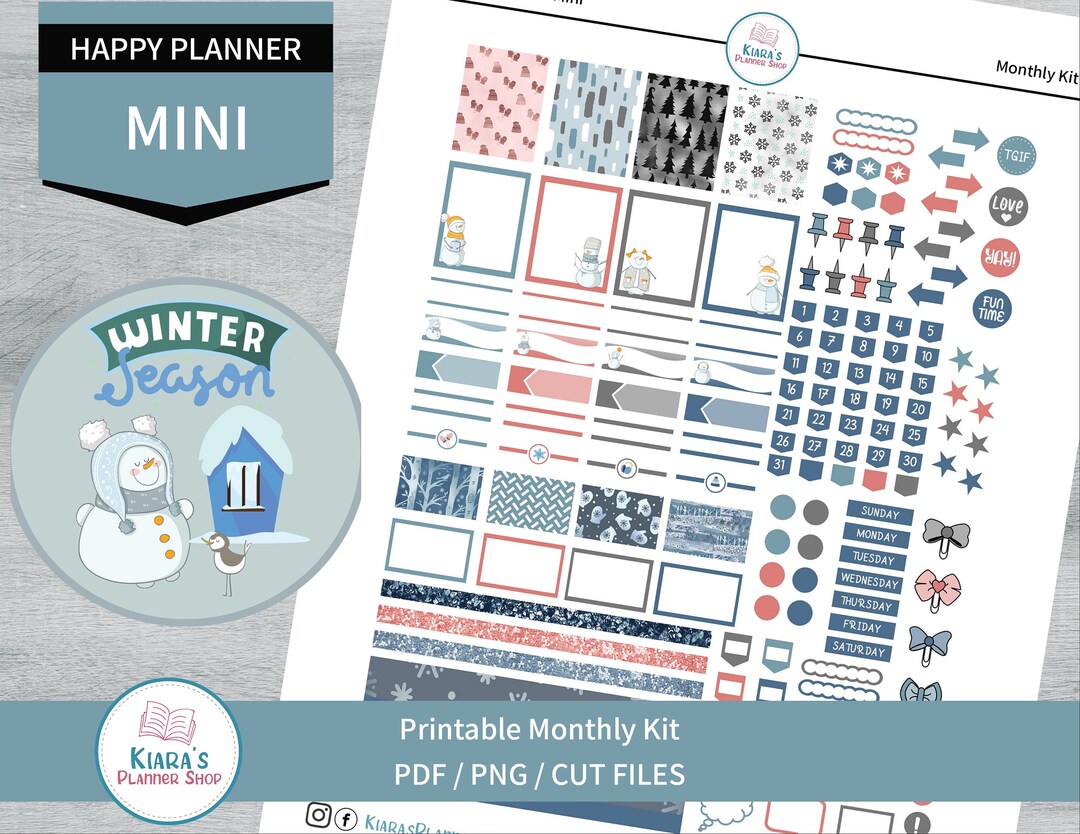 Winter Season - Printable Monthly Sticker Kit for Happy Planner Mini ...