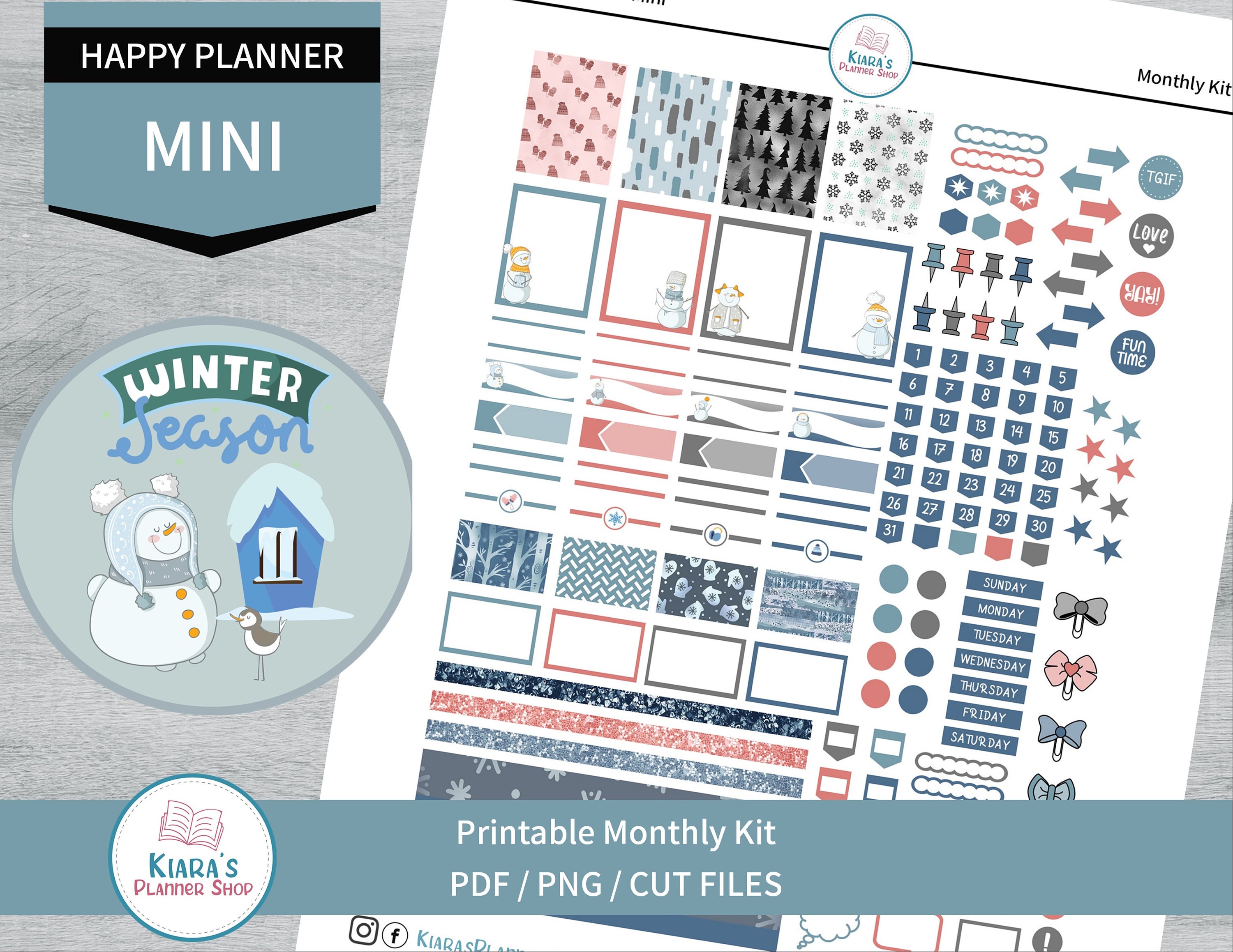 Winter Season Printable Monthly Sticker Kit for Happy - Etsy