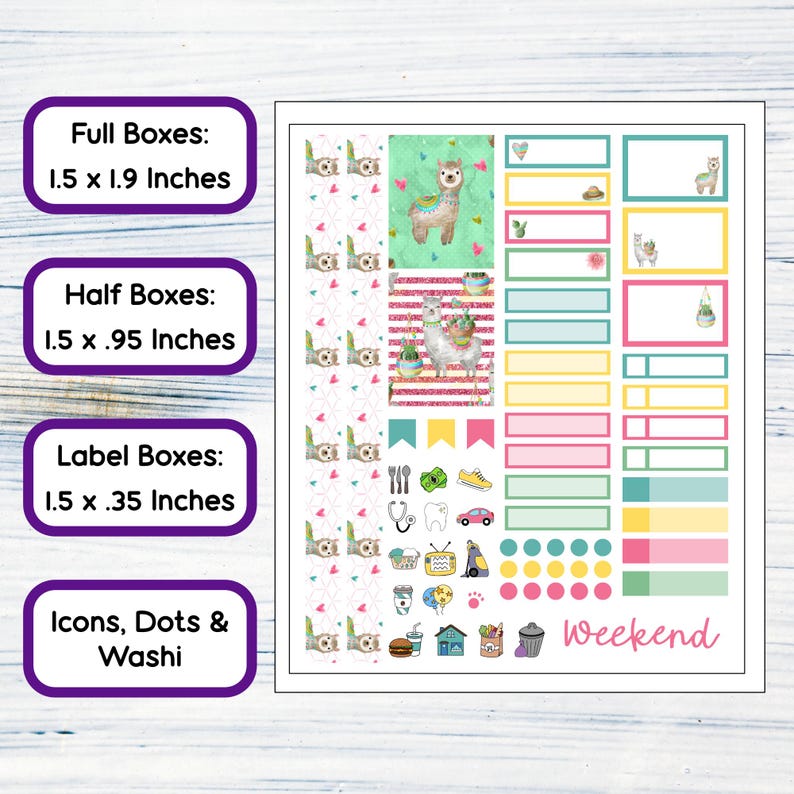 Llamas - Printable Sampler Sticker Kit for Planners - Boxes, Labels ...