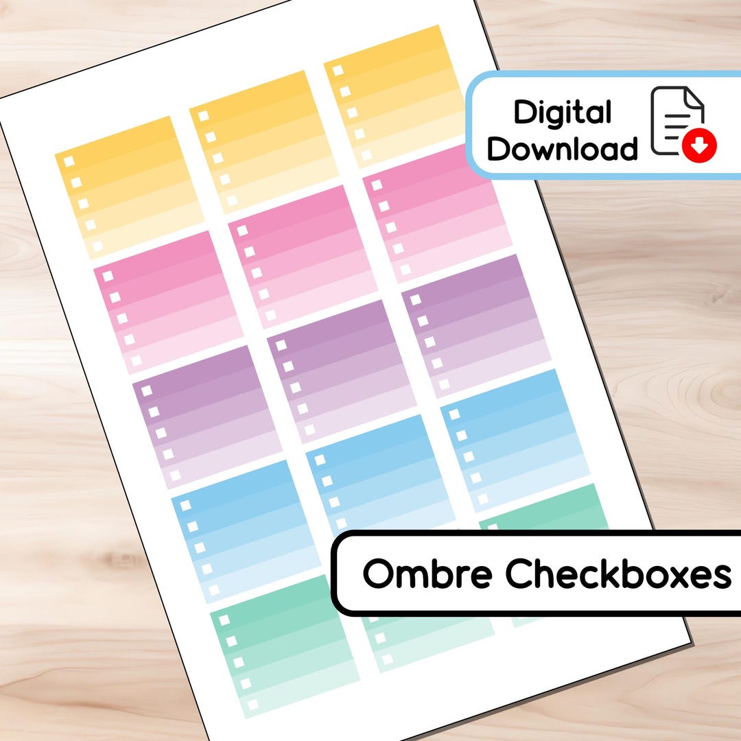 Light Scheme - Ombre Checkboxes - 15 Stickers - Instant Download - BUJO ...
