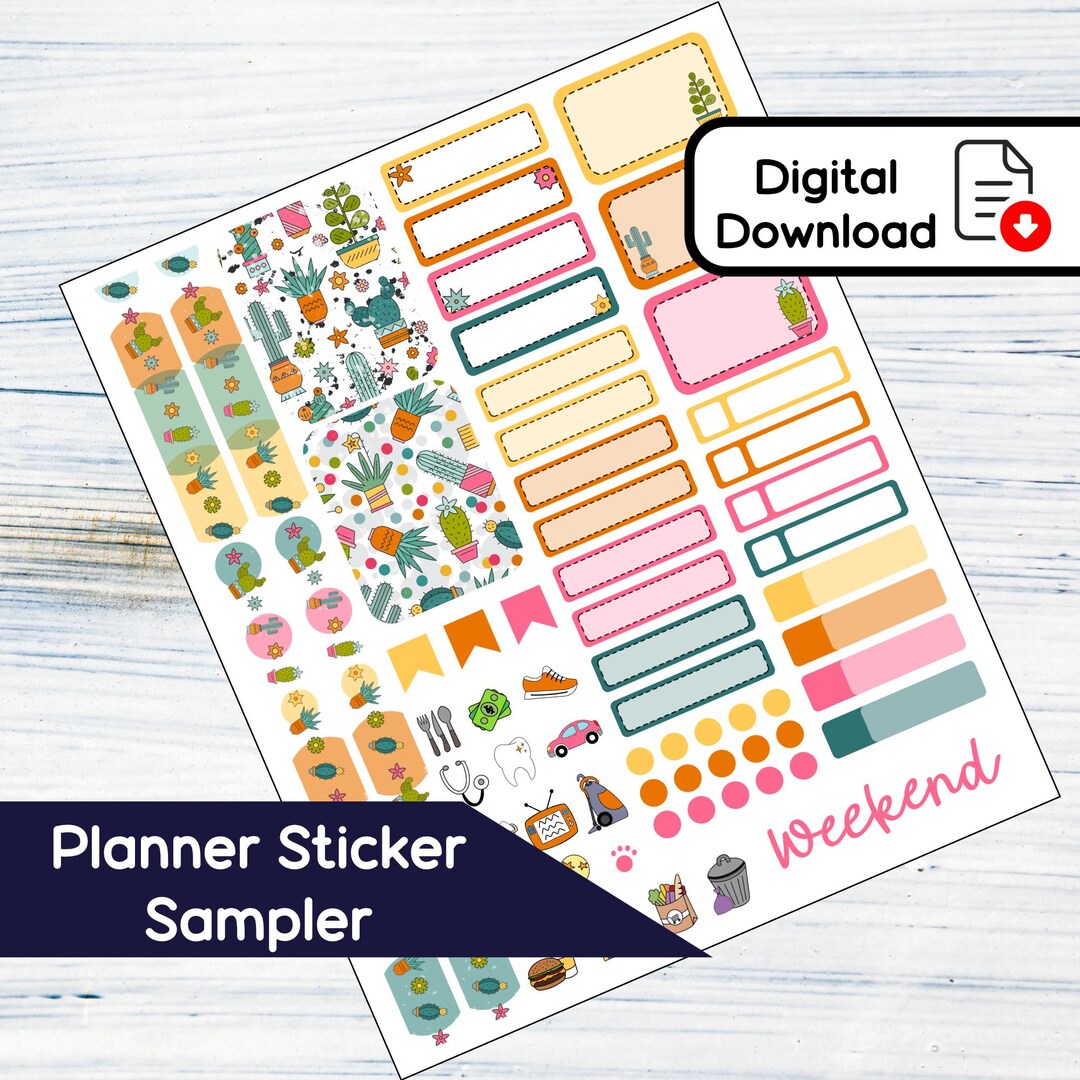 Succulents - Printable Sampler Sticker Kit for Planners - Boxes, Labels ...