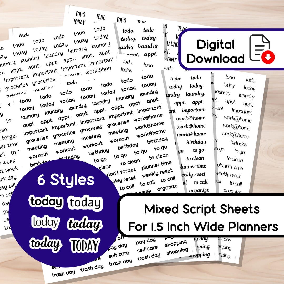 Mixed Scripts Sticker Sheets - 6 Different Styles - 125 Stickers per ...