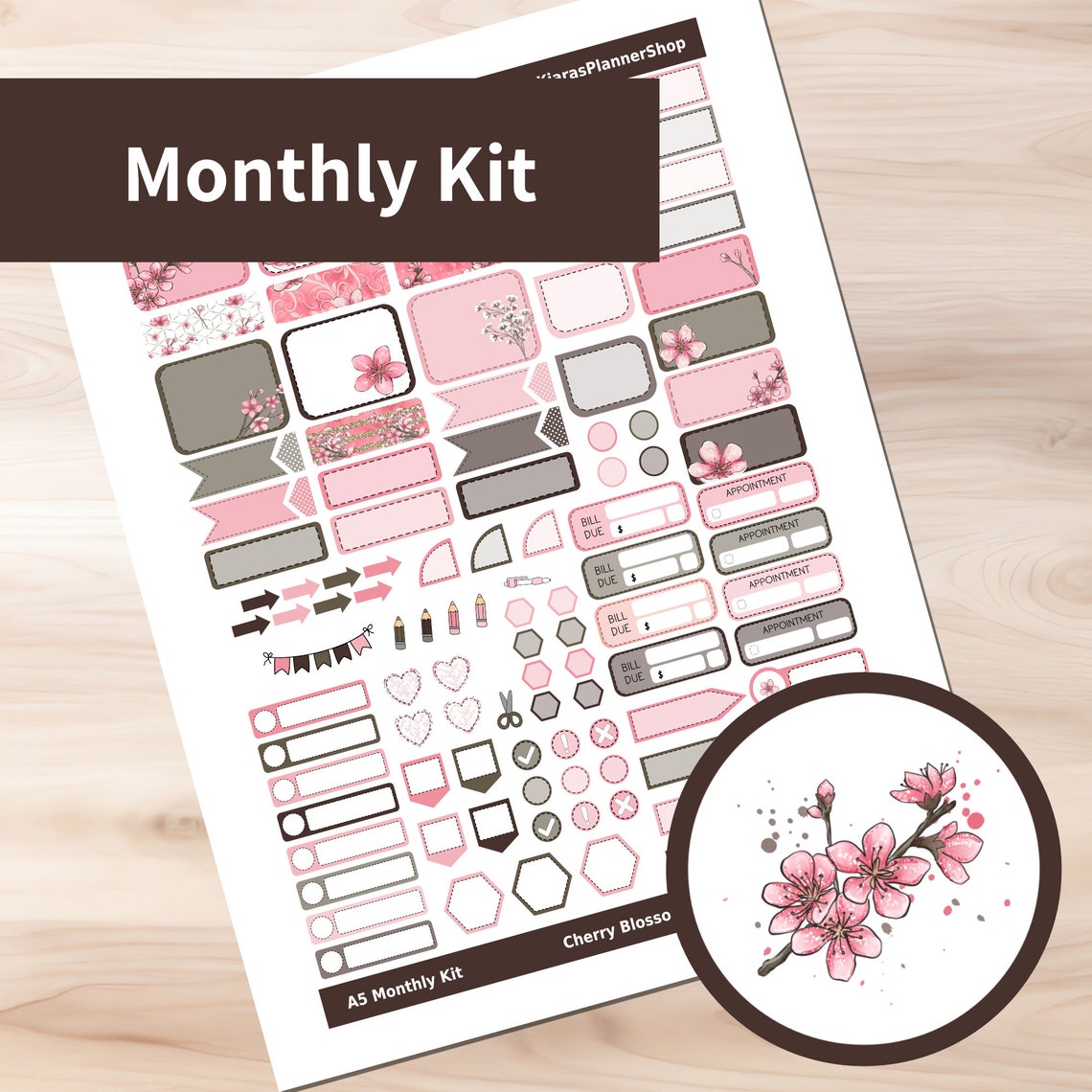 Cherry Blossoms - Hobonichi Cousin A5 Printable Monthly Sticker Kit ...