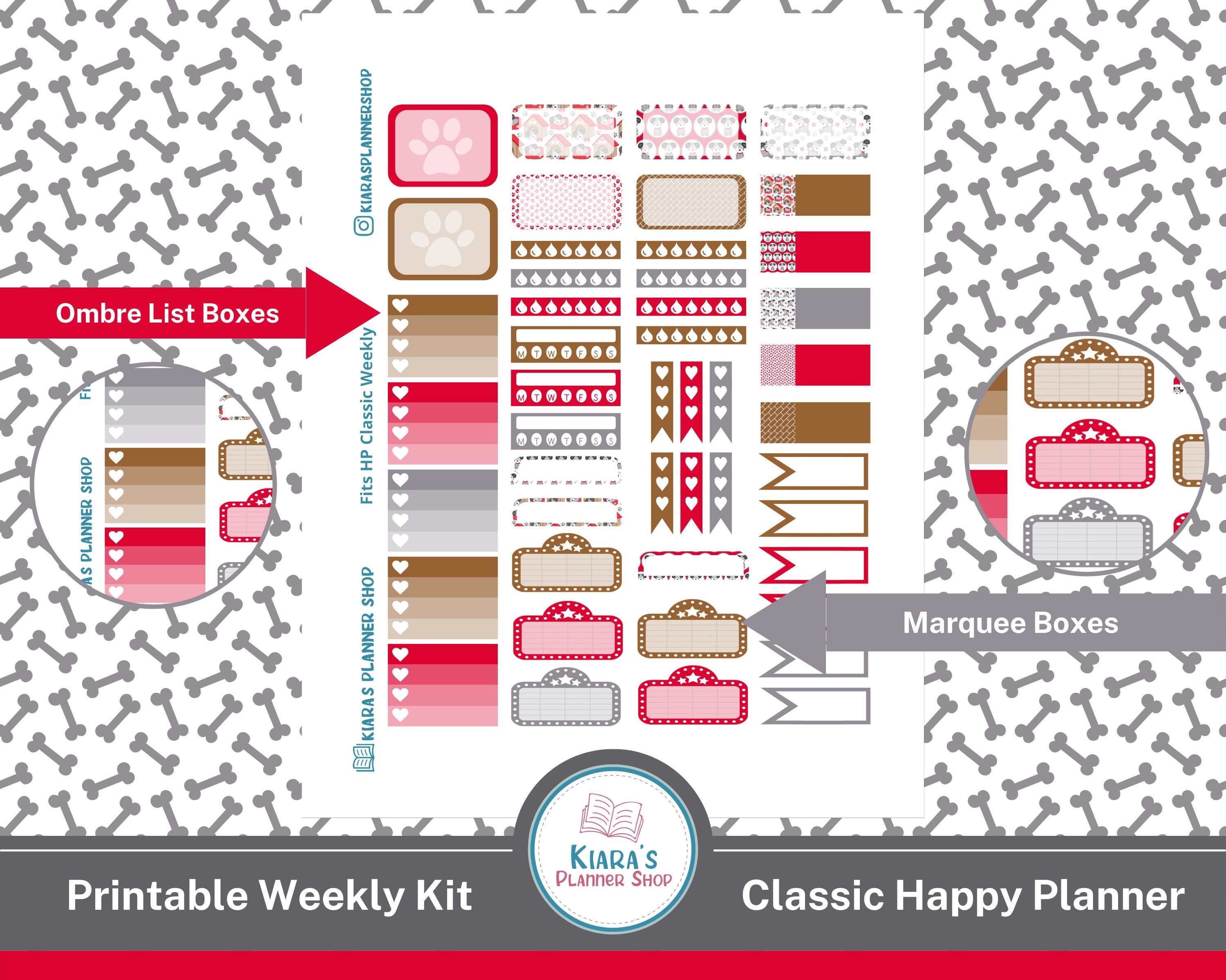 Cute Dogs Printable Weekly Sticker Kit for Happy Planner Classic CDHPCW ...