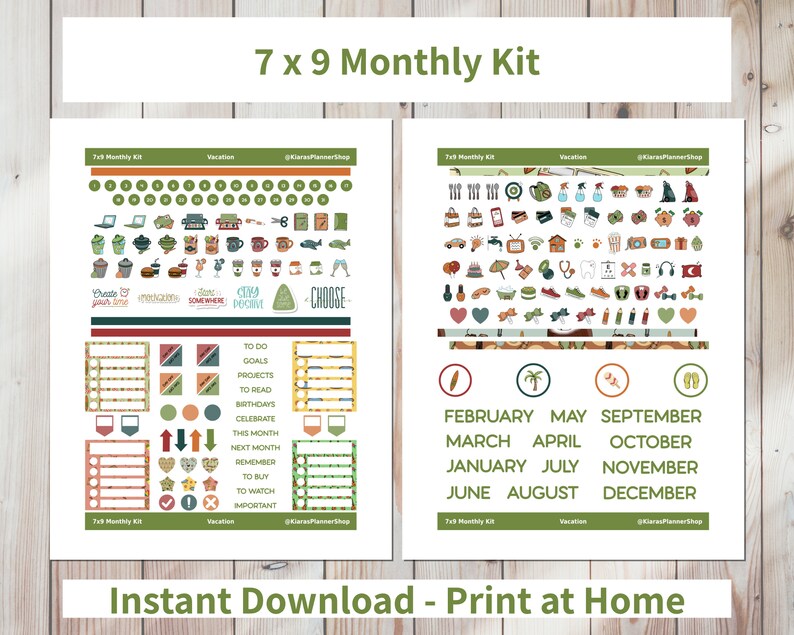 Vacation - Printable Monthly Sticker Kit for 7x9 Planners (VA79M) Erin ...