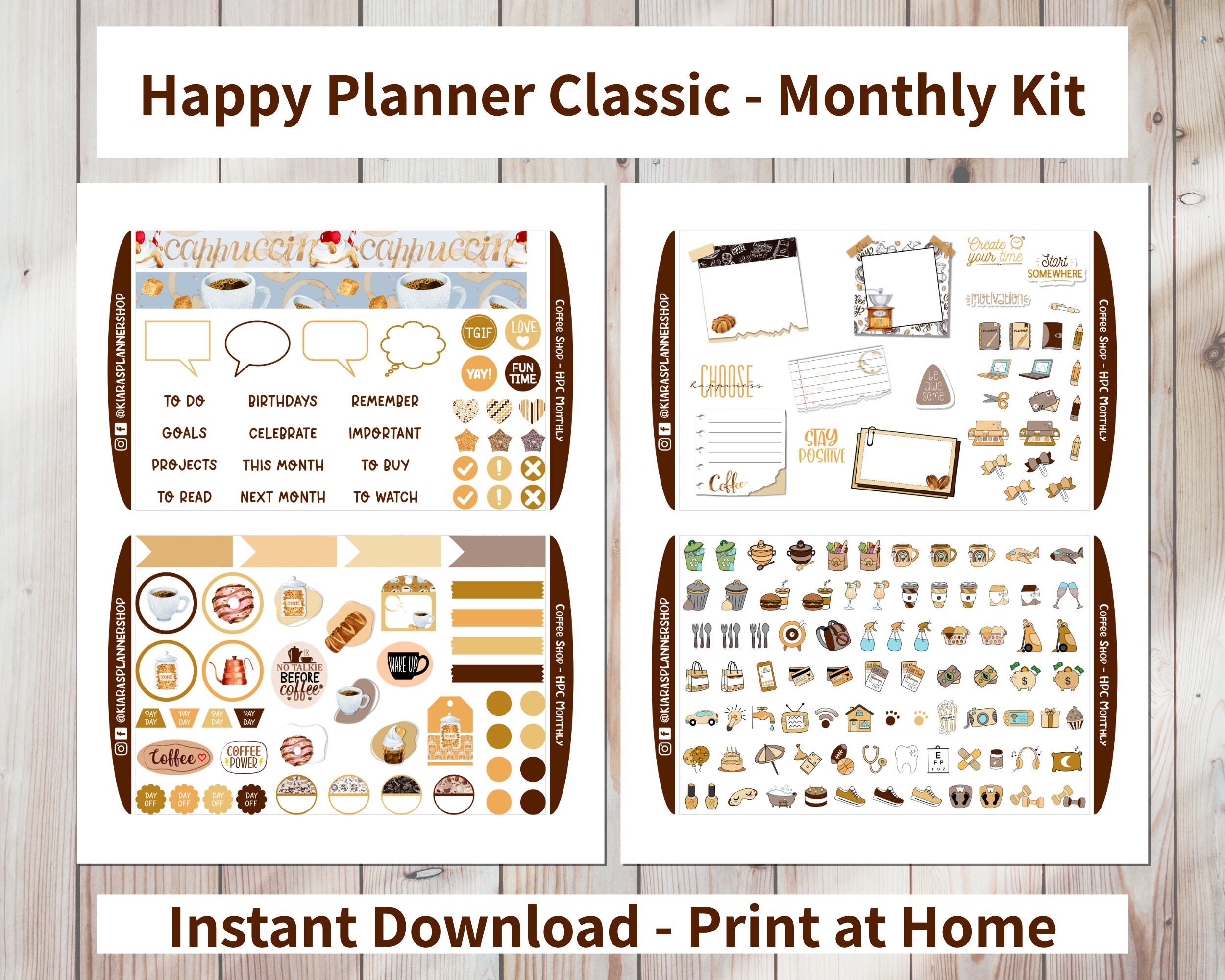 Coffee Shop Printable Monthly Sticker Kit for Happy Planner - Etsy