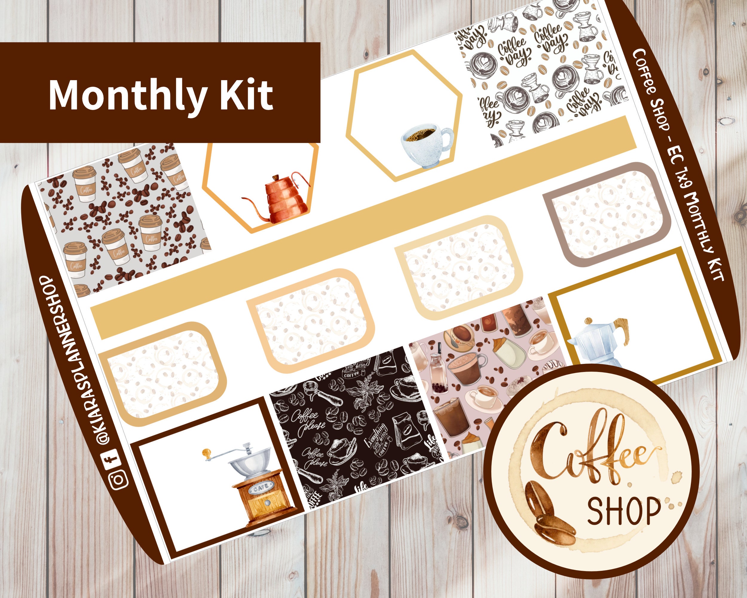 Coffee Shop Printable Monthly Sticker Kit for 7x9 Planners - Etsy