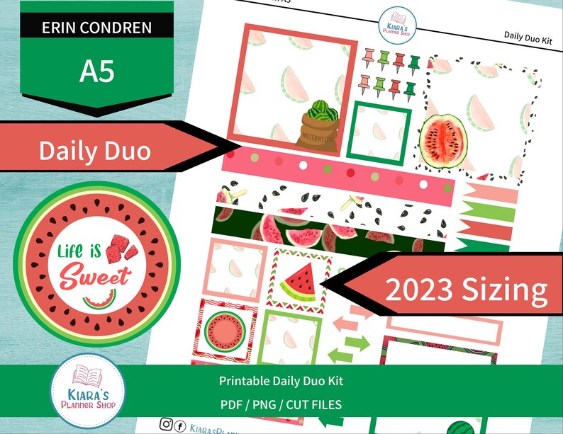 Watermelons Printable A5 Daily Duo Sticker Kit for A5 Planners WMA5DUO ...