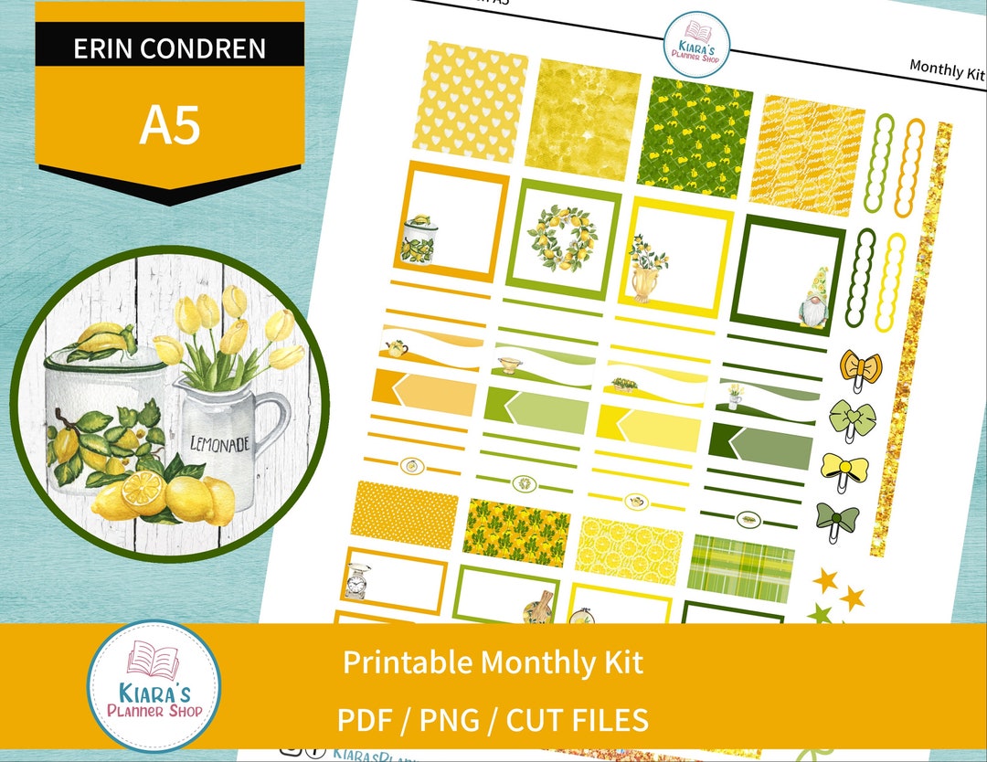 Farmhouse Lemons - Printable Monthly Sticker Kit for A5 Planners (FLA5M ...