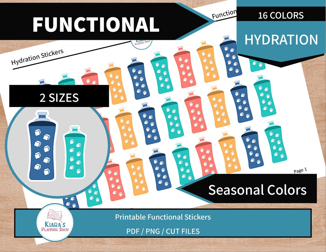 Hydration Functional Printable Stickers for Planners and Journals - 2 ...