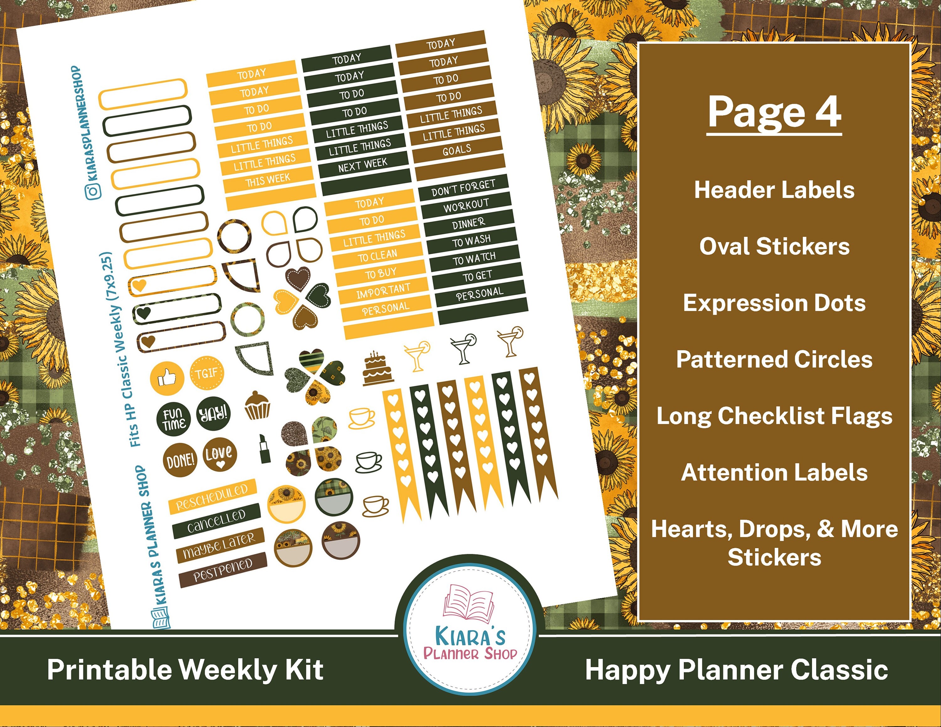 Sunflowers Printable Weekly Sticker Kit for Happy Planner - Etsy