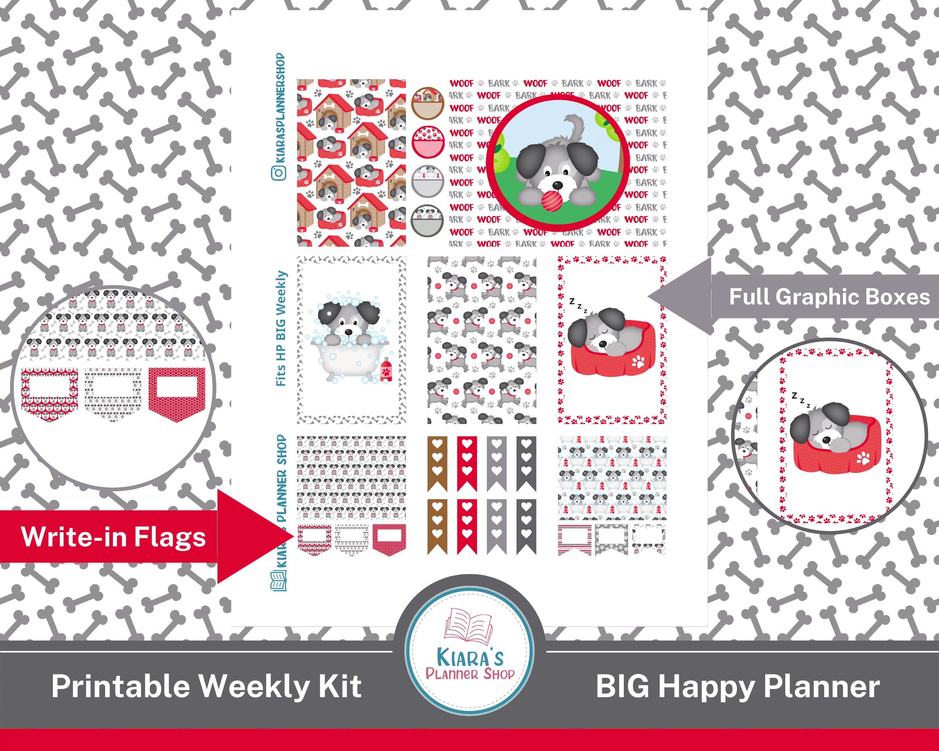 Cute Dogs Printable Weekly Sticker Kit for Happy Planner BIG CDHPBW 8 ...