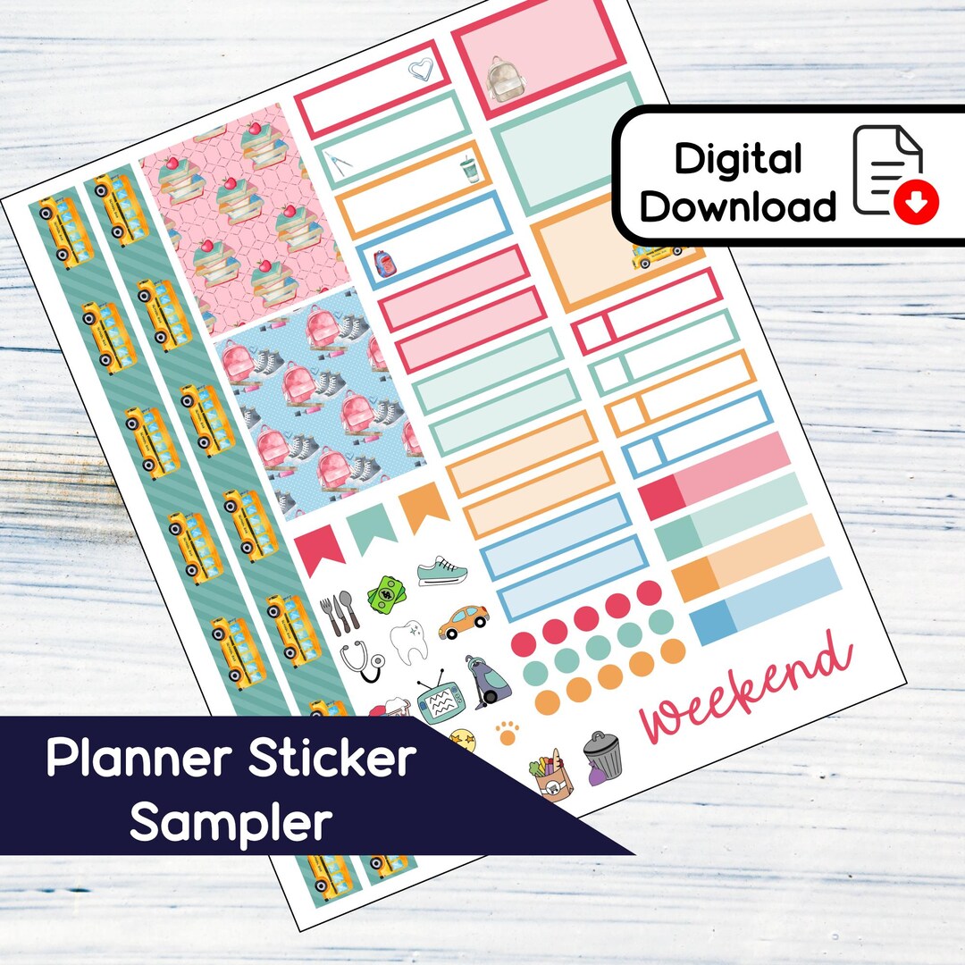 School Days - Printable Sampler Sticker Kit for Planners - Boxes ...