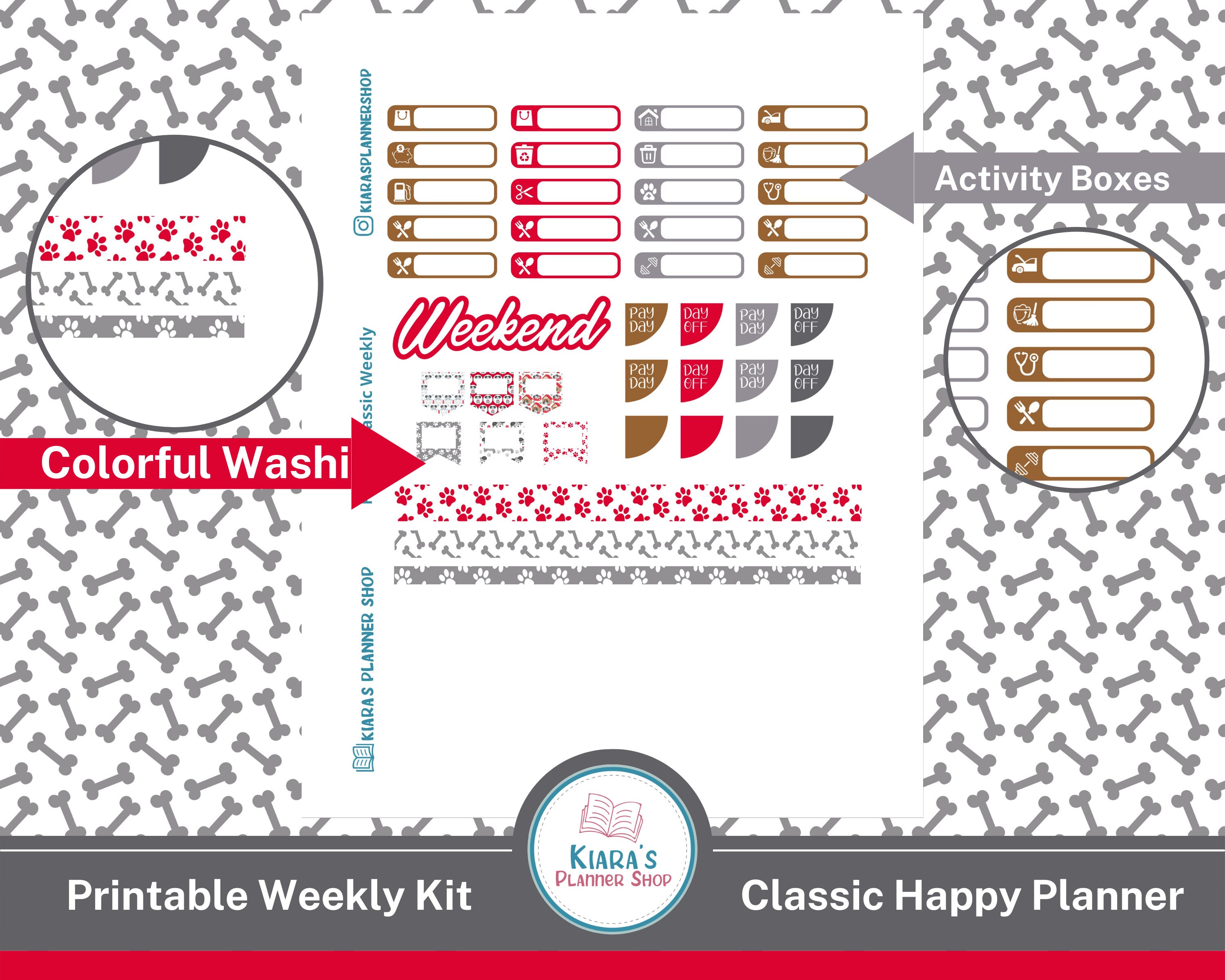 Cute Dogs Printable Weekly Sticker Kit for Happy Planner Classic CDHPCW ...