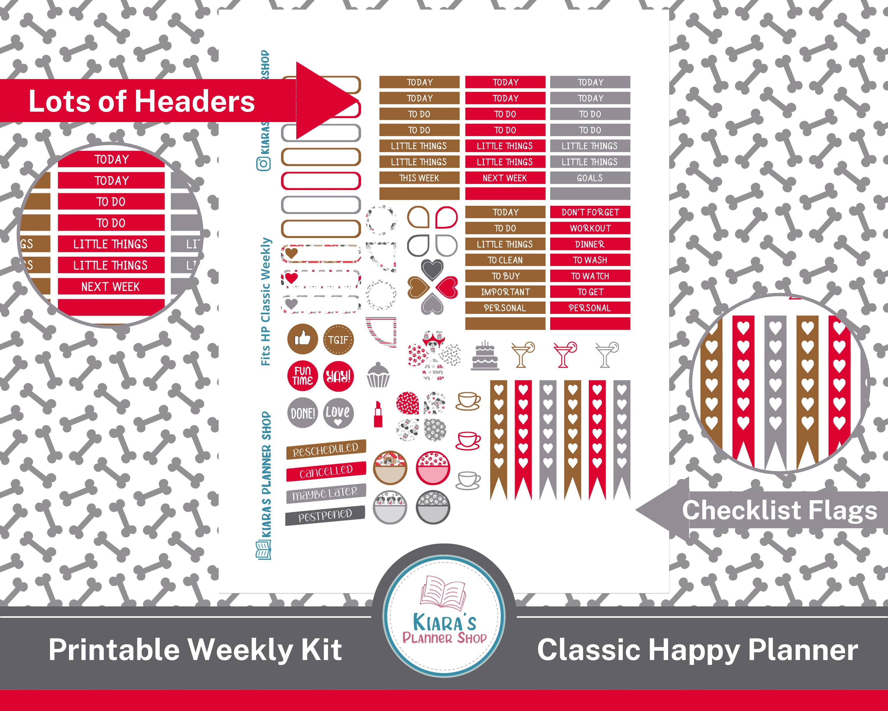 Cute Dogs Printable Weekly Sticker Kit for Happy Planner Classic CDHPCW ...