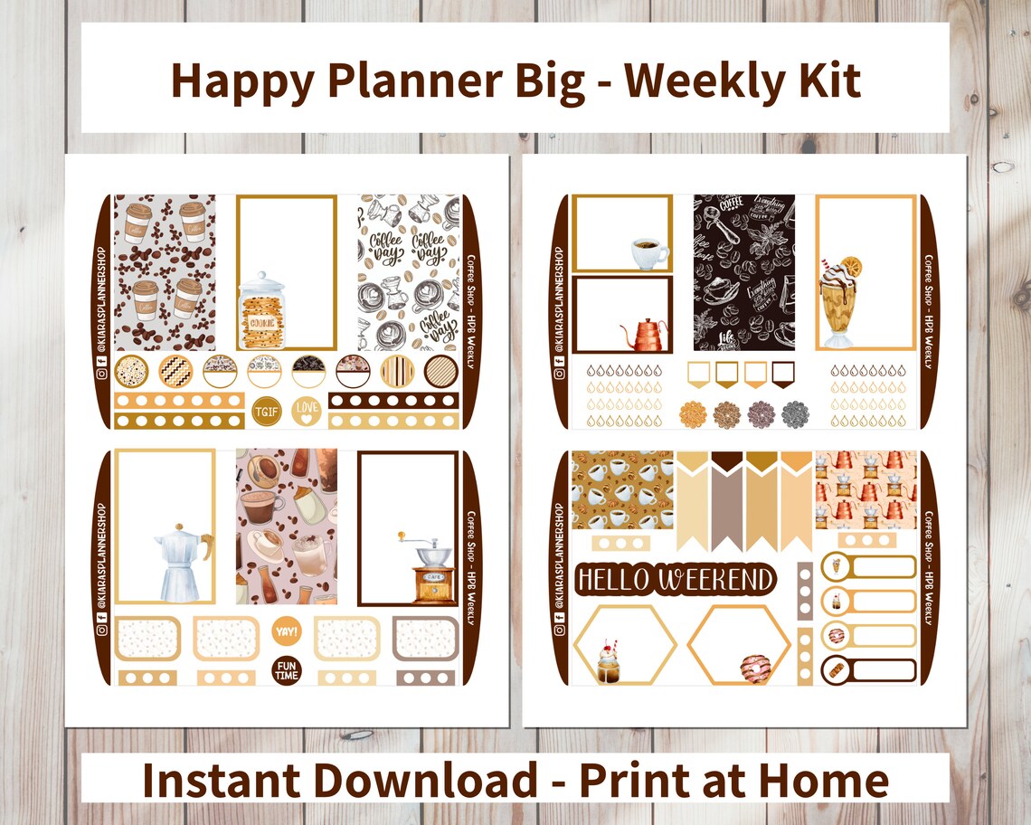 Coffee Shop Printable Weekly Sticker Kit for Happy Planner - Etsy