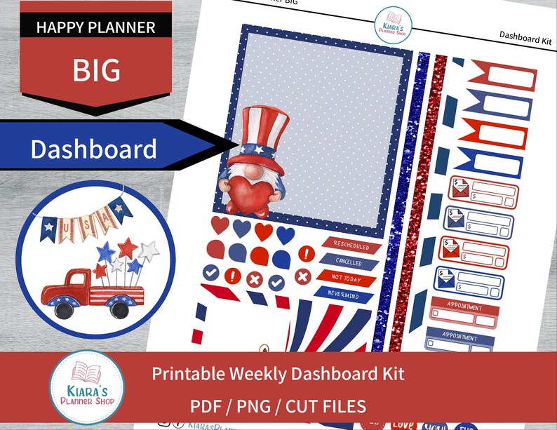 Stars and Stripes Printable Weekly Dashboard Sticker Kit for Happy ...