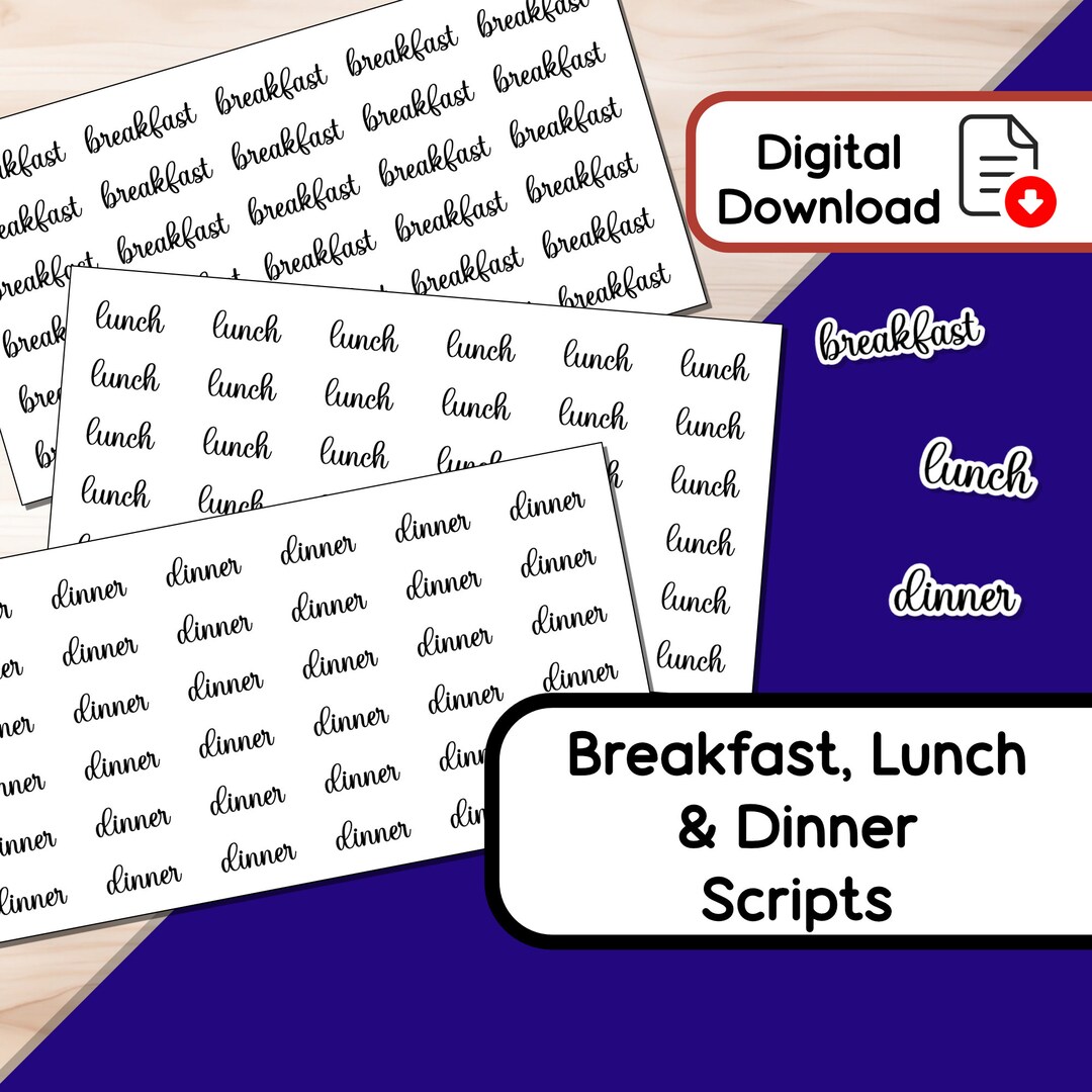 Breakfast, Lunch & Dinner Scripts - 90 Stickers: 30 Each - Instant ...
