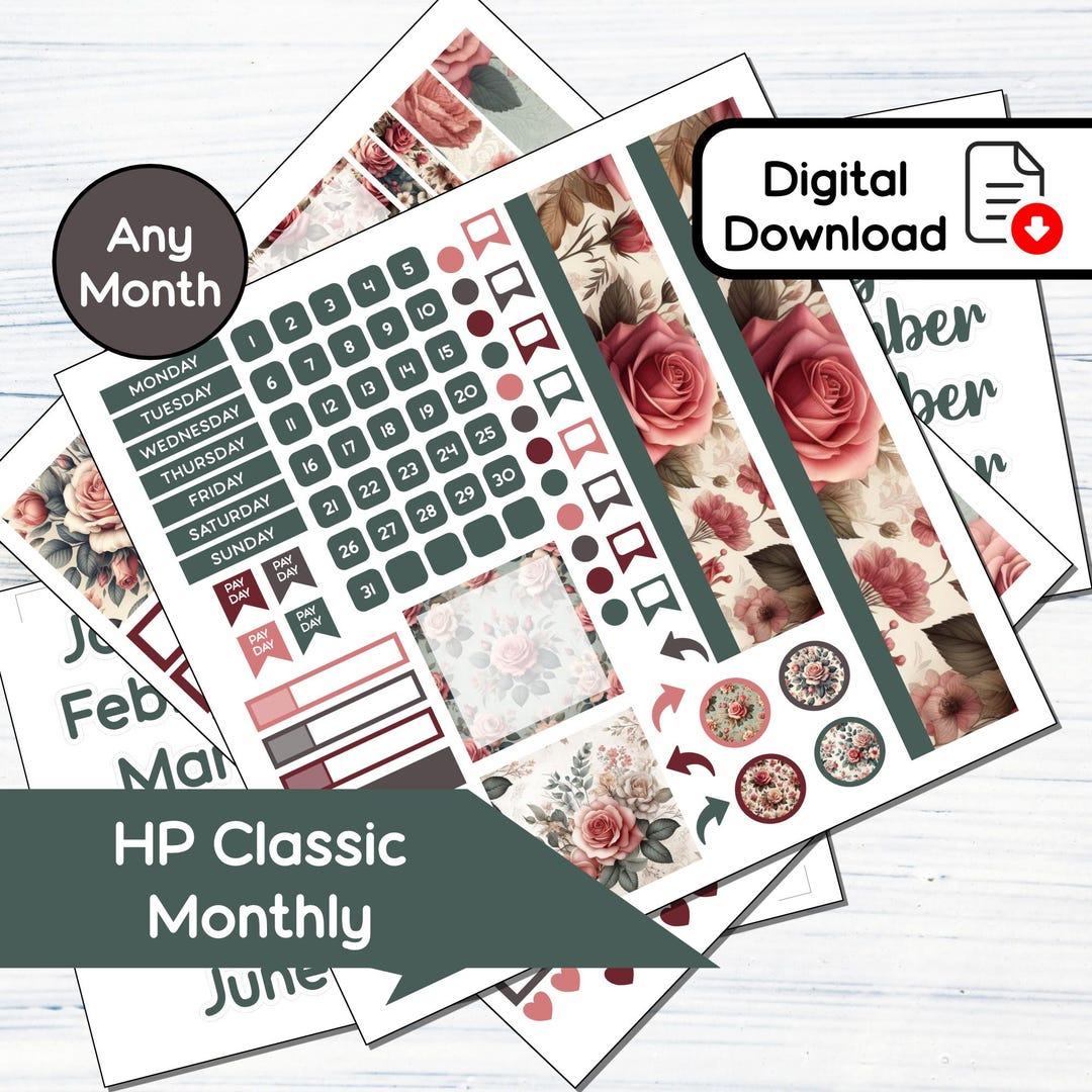 HP Classic Monthly - June Roses Printable Monthly Sticker Kit for Happy ...