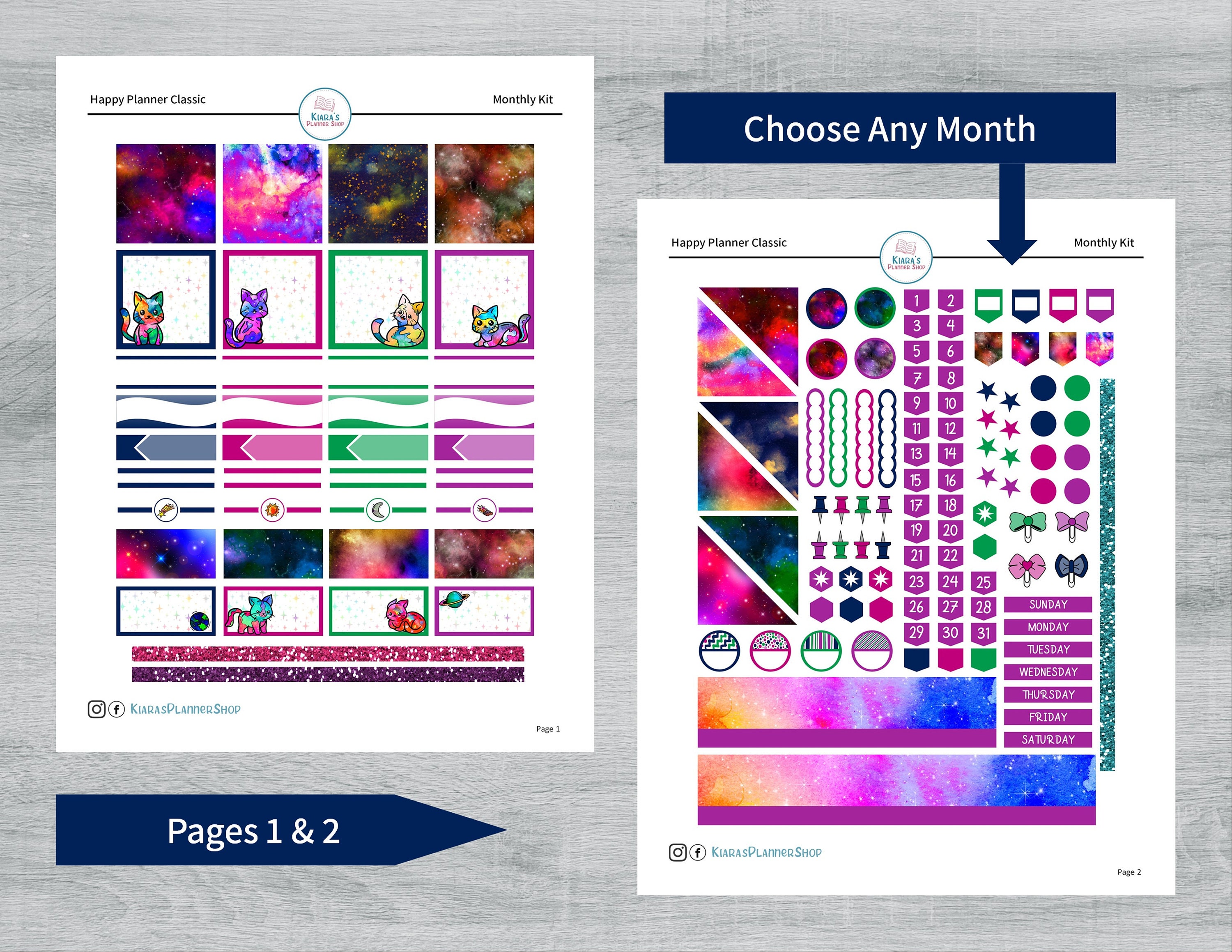 Galaxy Cats Printable Monthly Sticker Kit for Happy Planner Classic ...