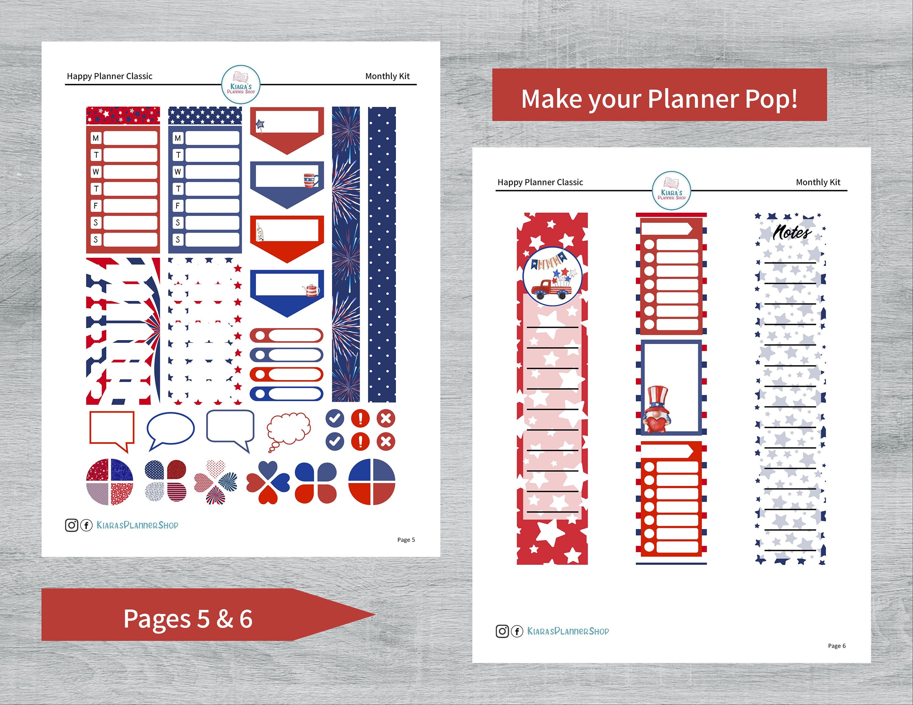 Stars and Stripes Printable Monthly Sticker Kit for Happy Planner ...