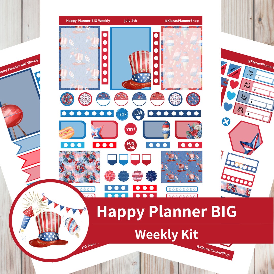 July 4th - Printable Weekly Sticker Kit for Happy Planner BIG (J4HPBW ...