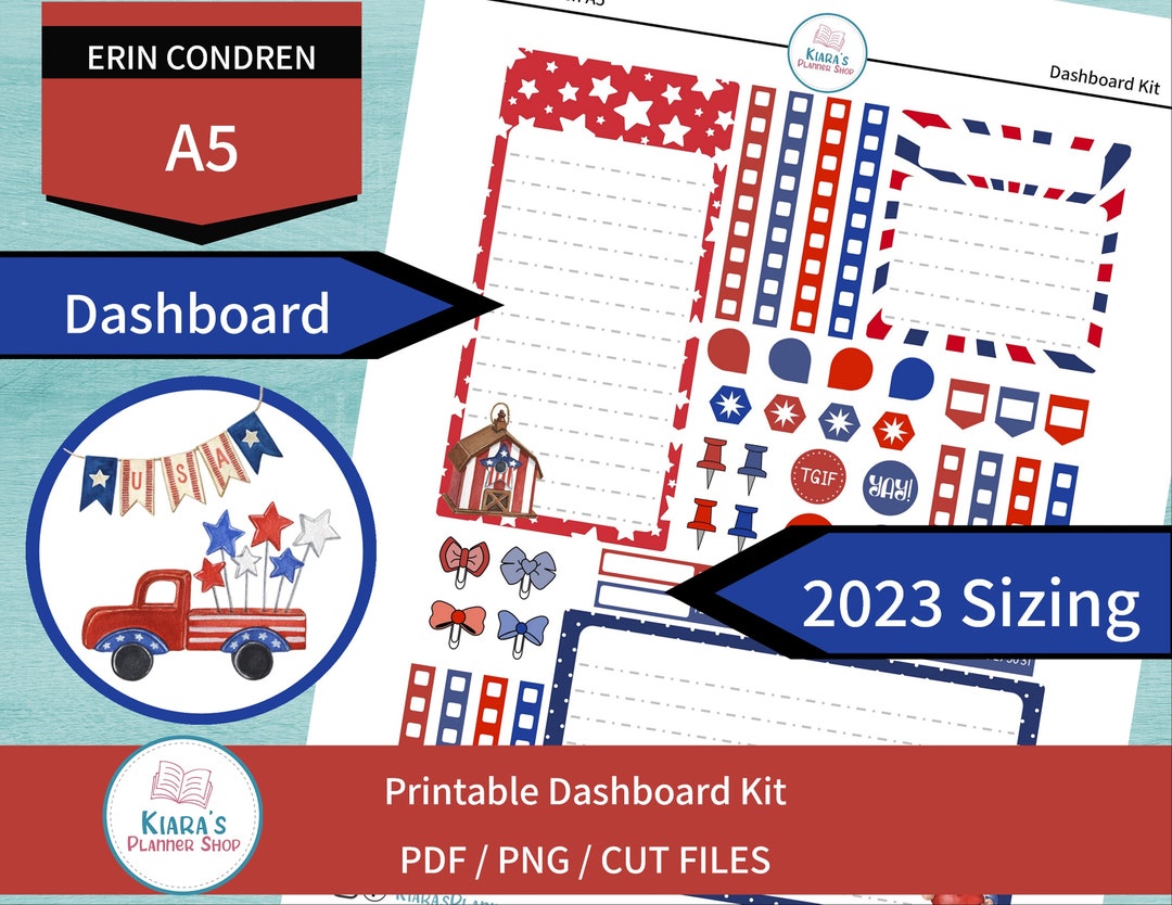 Stars and Stripes - Printable Monthly Dashboard Sticker Kit for A5 ...