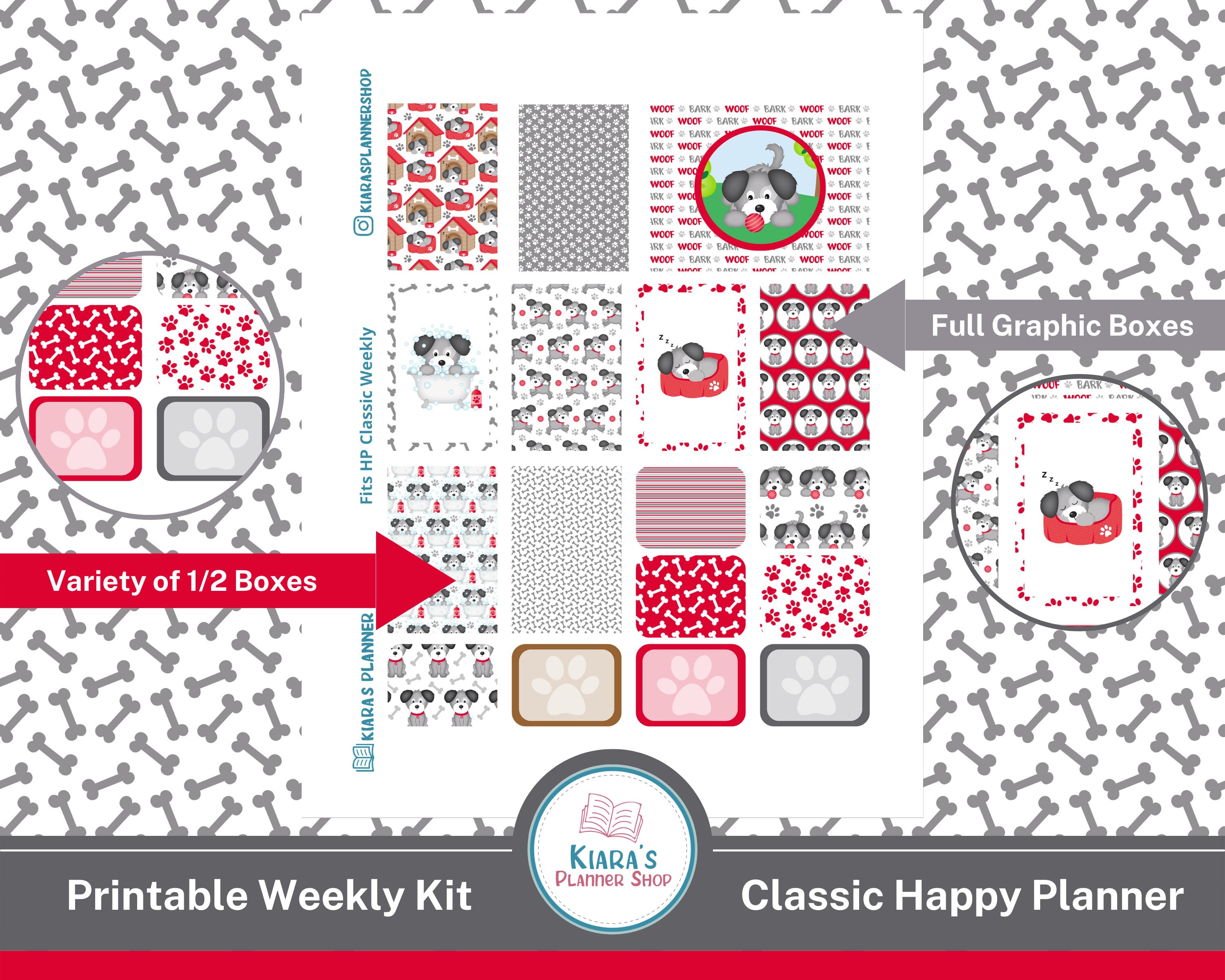 Cute Dogs Printable Weekly Sticker Kit for Happy Planner Classic CDHPCW ...