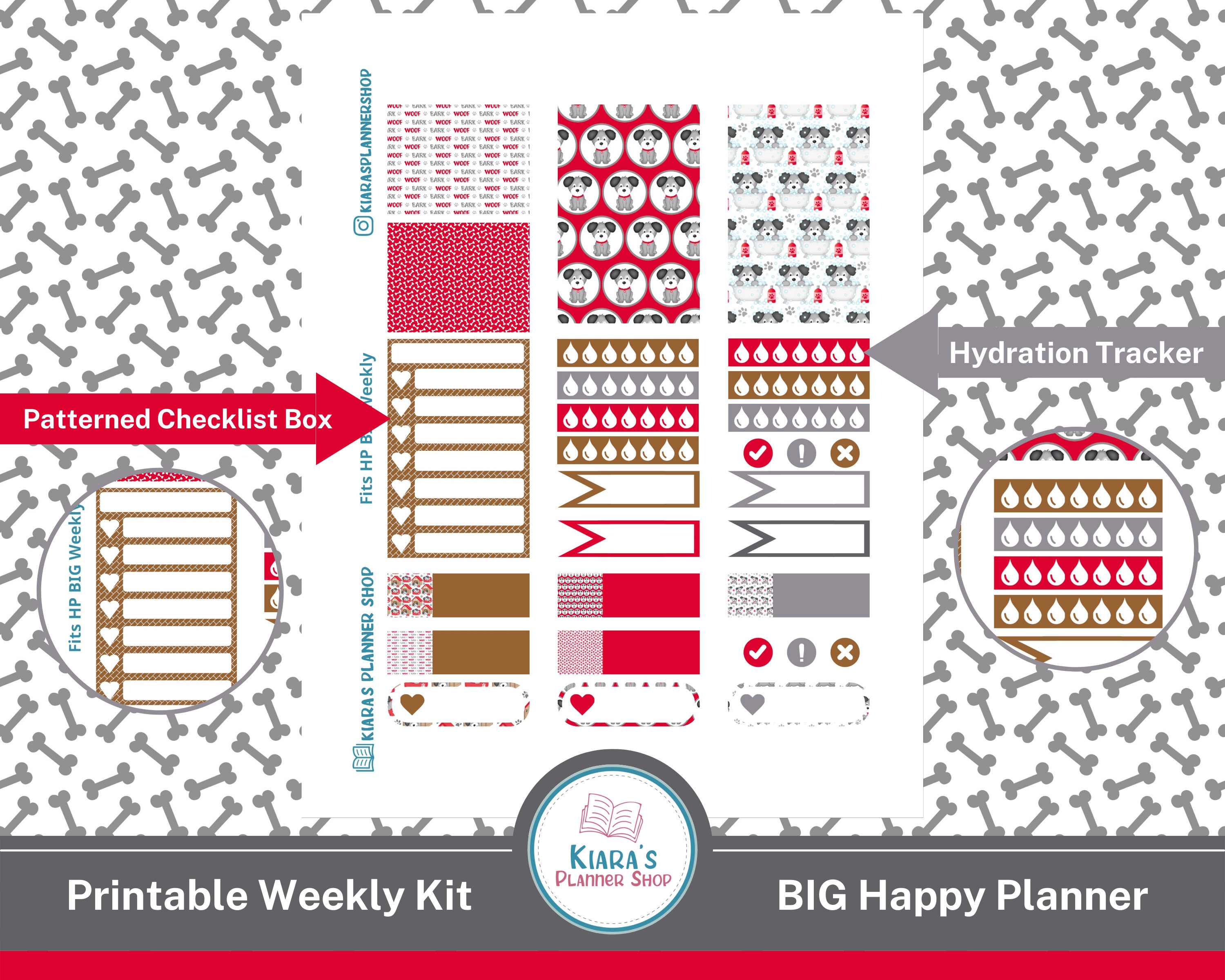 Cute Dogs Printable Weekly Sticker Kit for Happy Planner BIG CDHPBW 8 ...