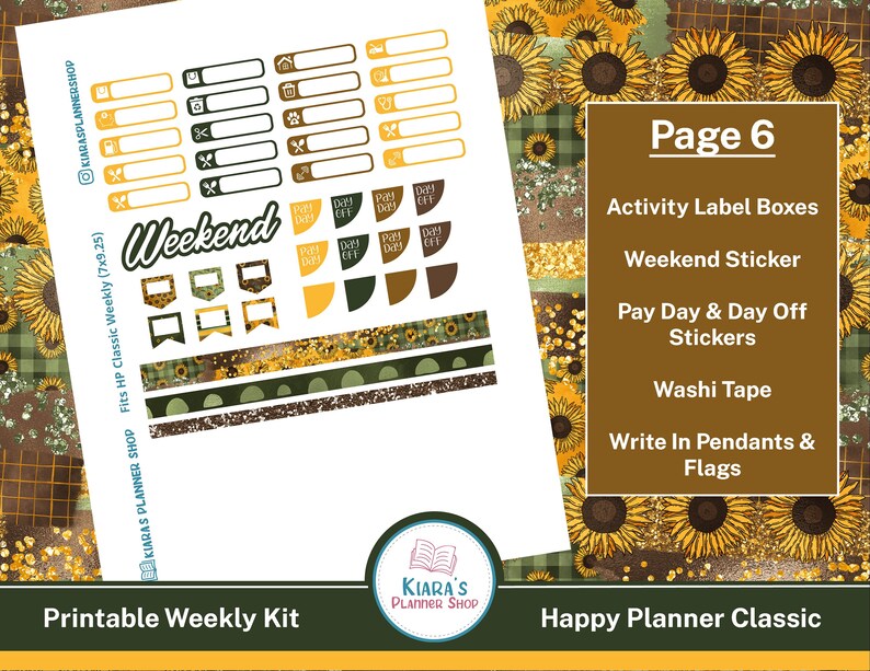 Sunflowers Printable Weekly Sticker Kit for Happy Planner - Etsy