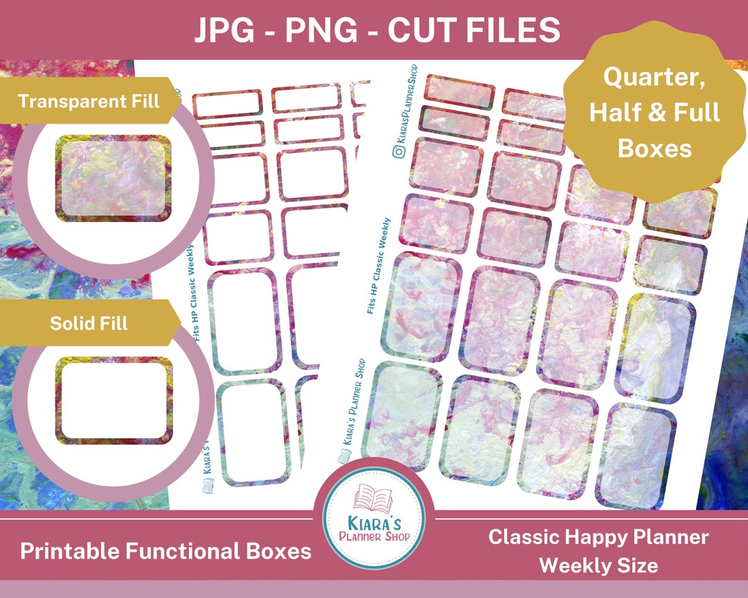 Acrylic Pour Shaded Boxes for Happy Planner Classic Weekly - Printable ...
