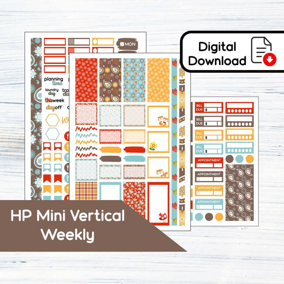 HP Mini Weekly - Paisley Fox Printable Weekly Sticker Kit for Happy ...