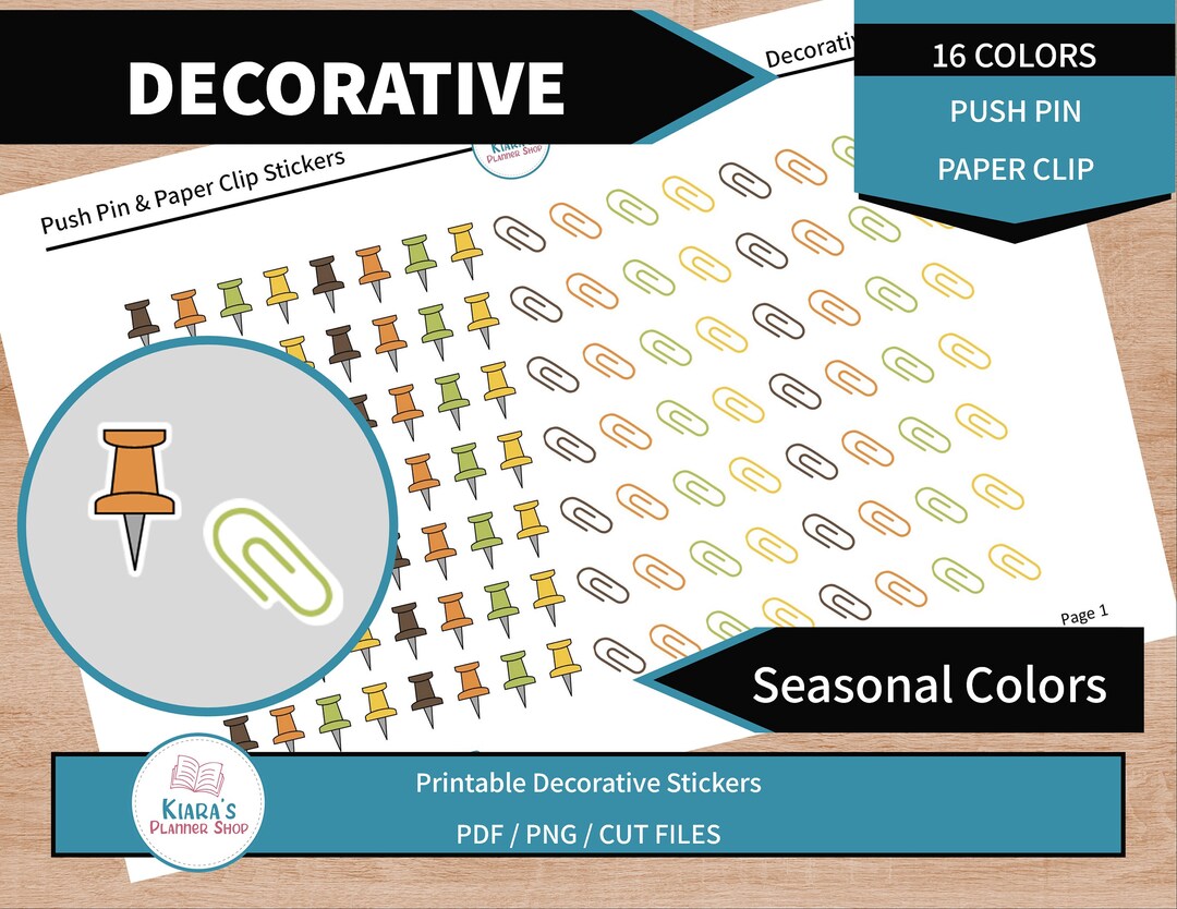 Push Pin and Paper Clip Decorative Printable Stickers for Planners and ...