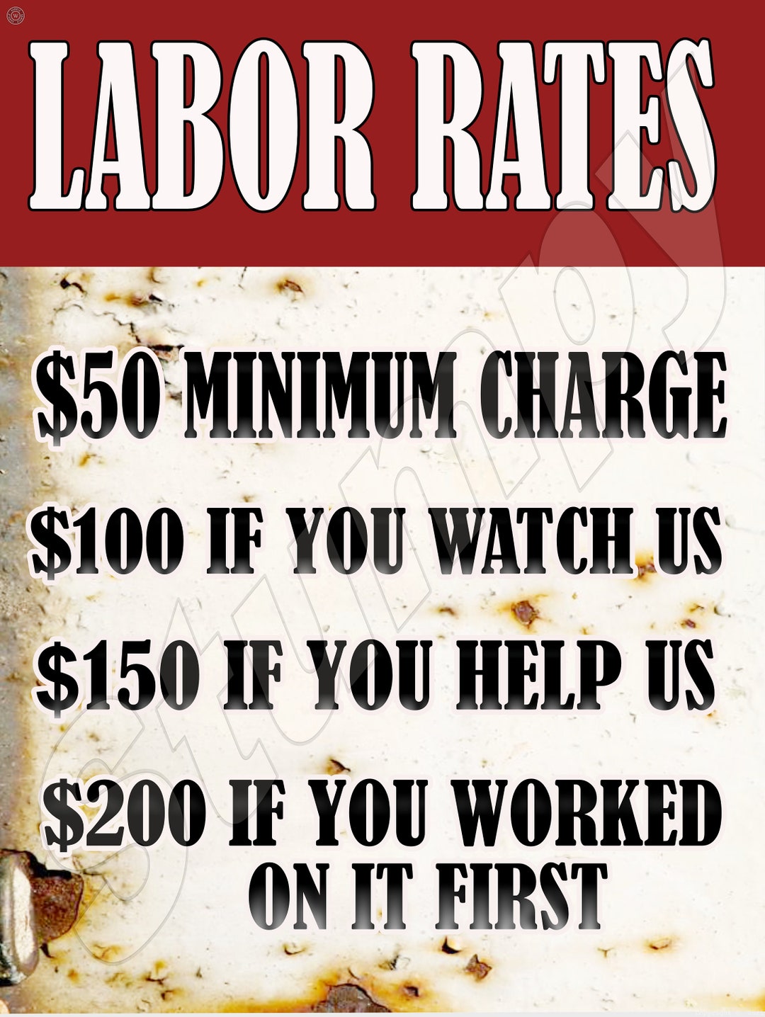 Labor Rates Sign 9x12 or 12x16 - Etsy