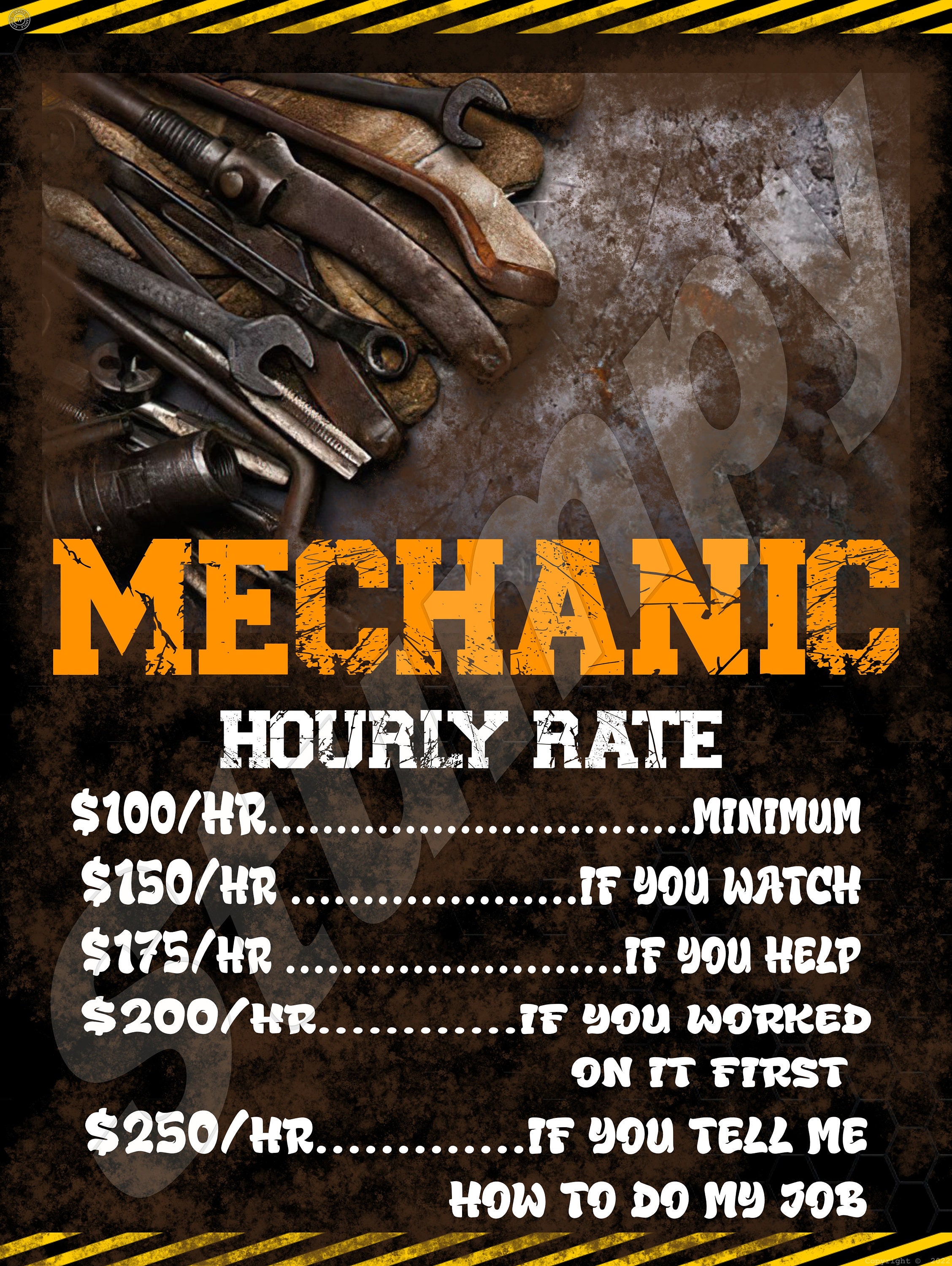 Mechanic Hourly Rate Sign 9x12 or 12x16 - Etsy